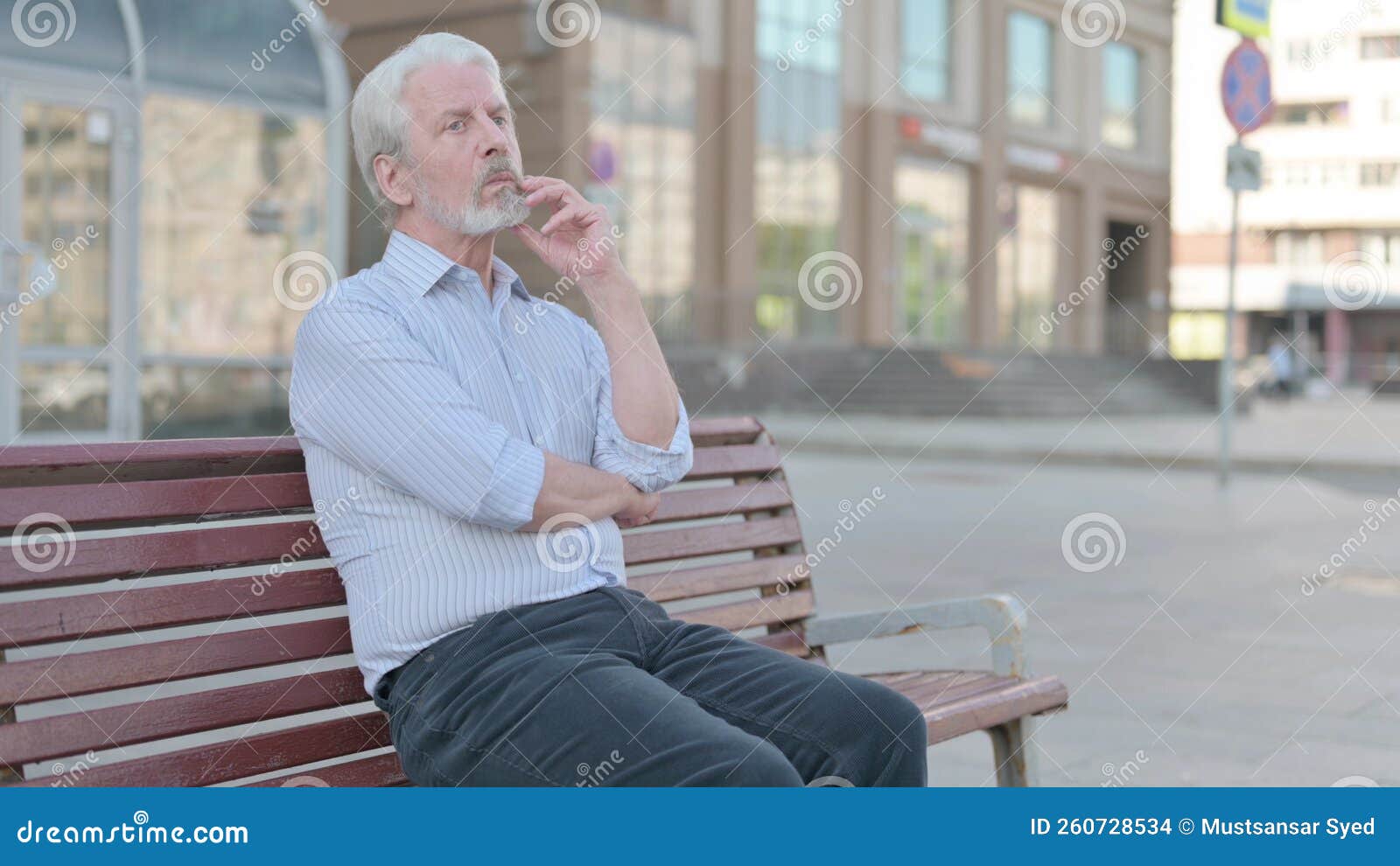 Pensive Old Man Thinking while Sitting Outdoor on Bench Stock Photo ...