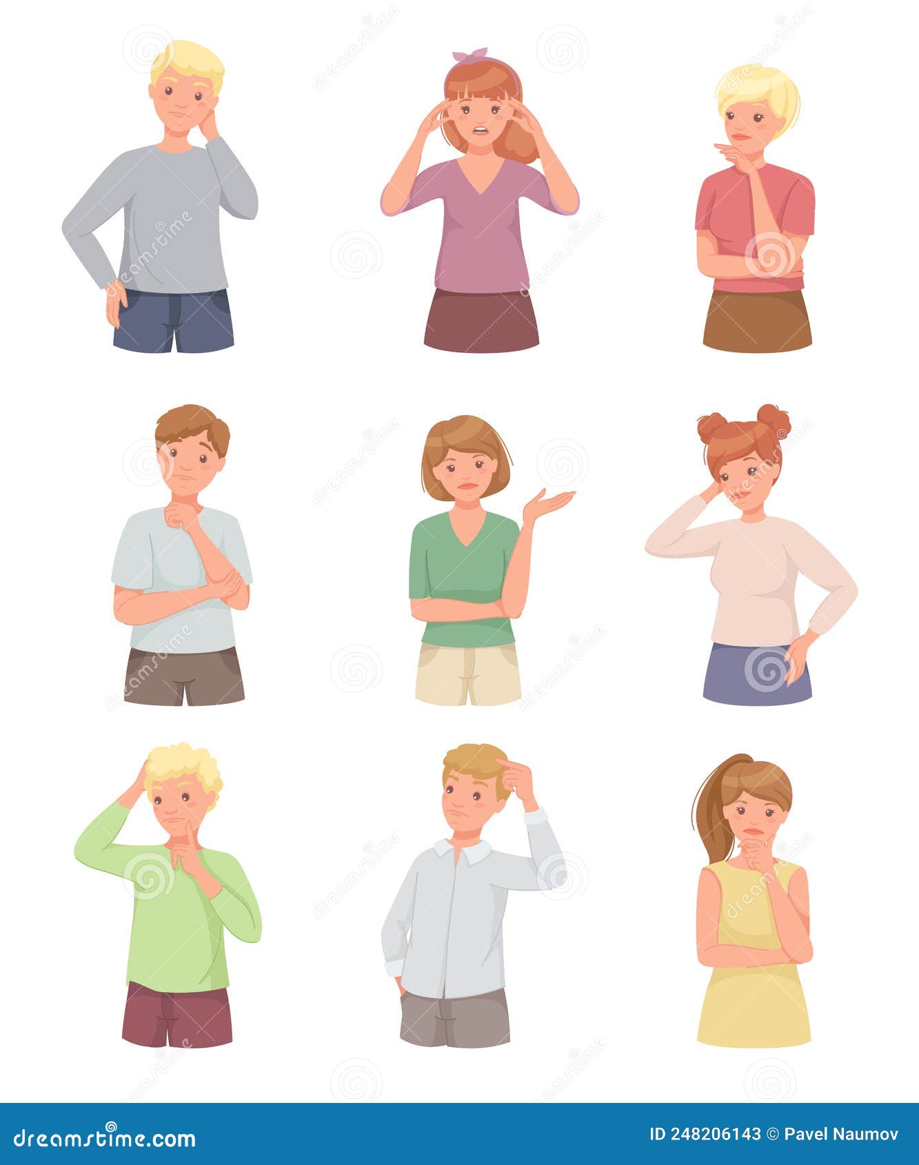 Pensive People Character Scratching Head Thinking and Considering ...