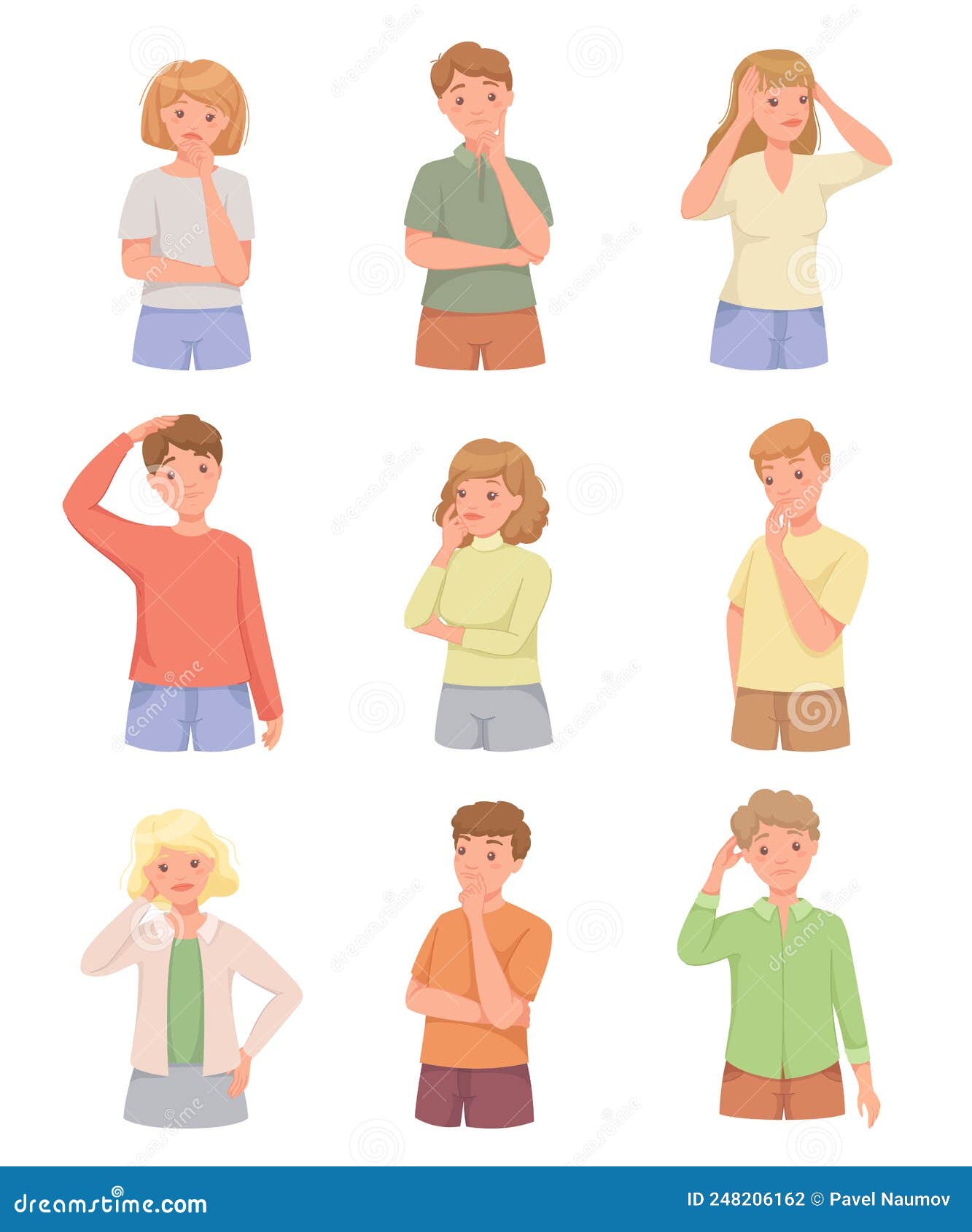 Pensive People Character Scratching Head Thinking and Considering ...