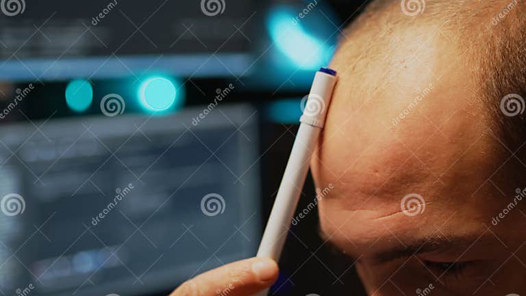 Pensive Programmer Brainstorming Ideas To Create User Interface Stock ...