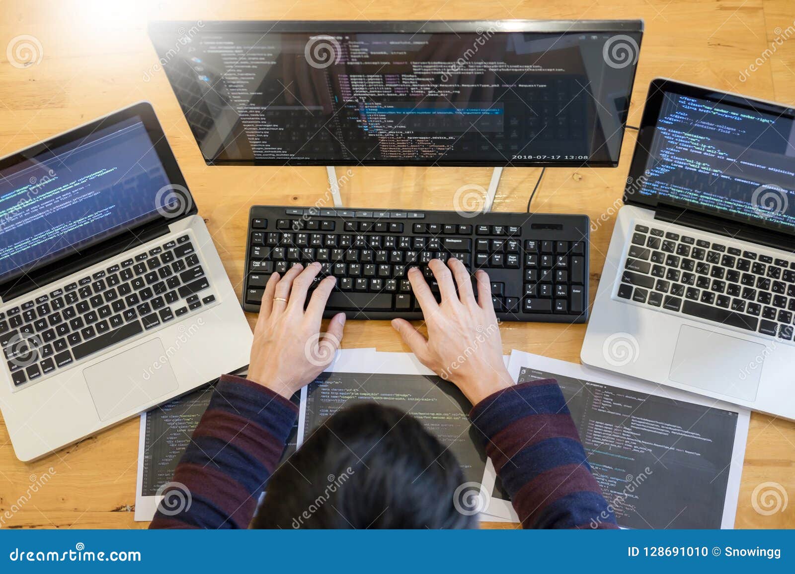 Pensive Programmer Working on on Desktop Pc Programming Code Technologies or Website Design at ...