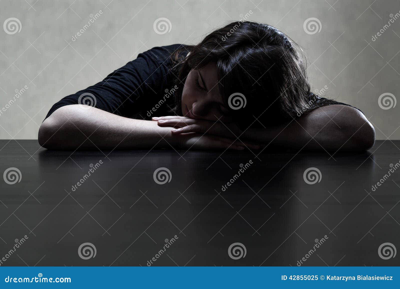 Pensive and Sad Girl Putting Her Head on the Table Stock Image - Image ...