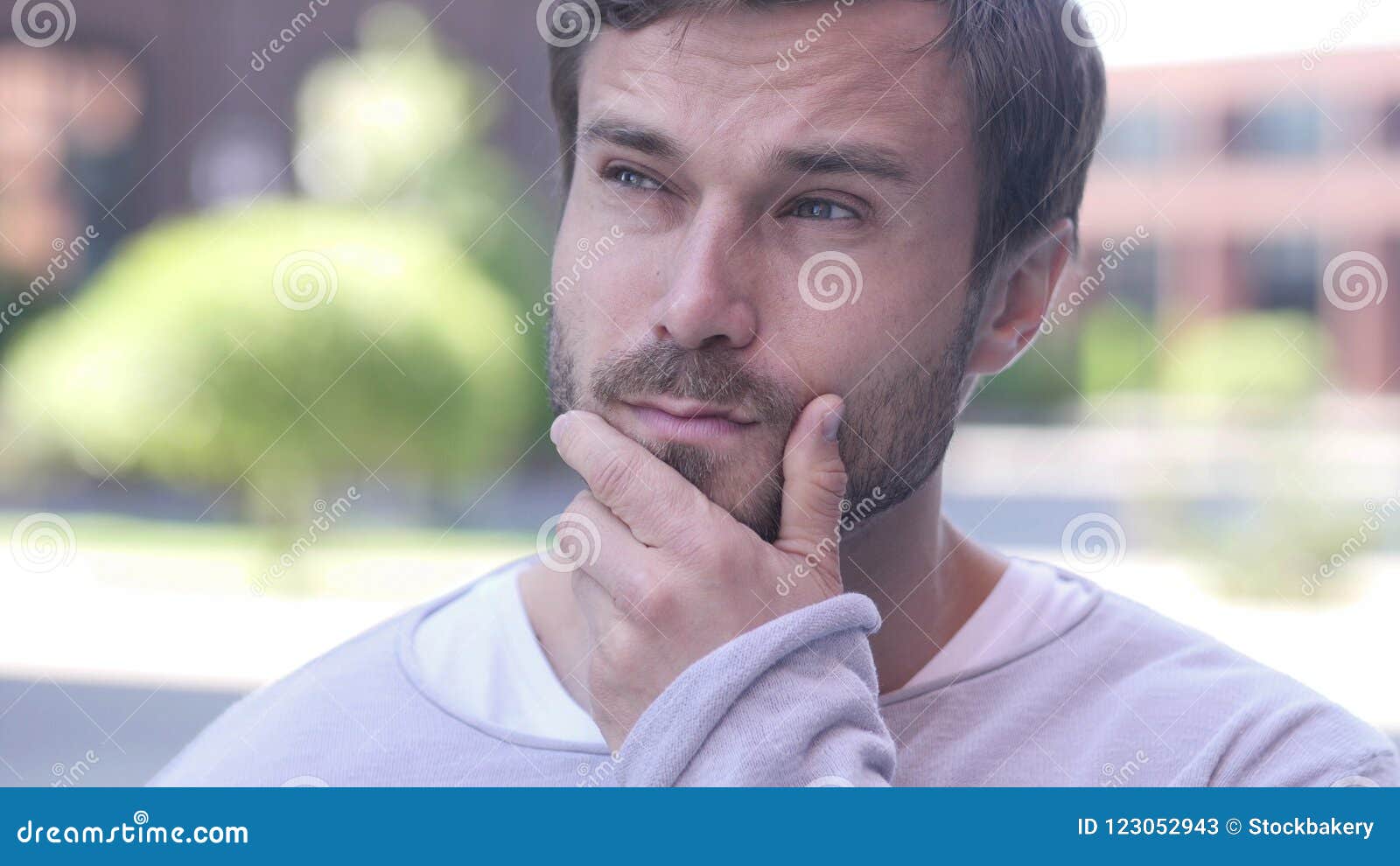 Pensive Serious Man Standing Outside Office Stock Image - Image of ...