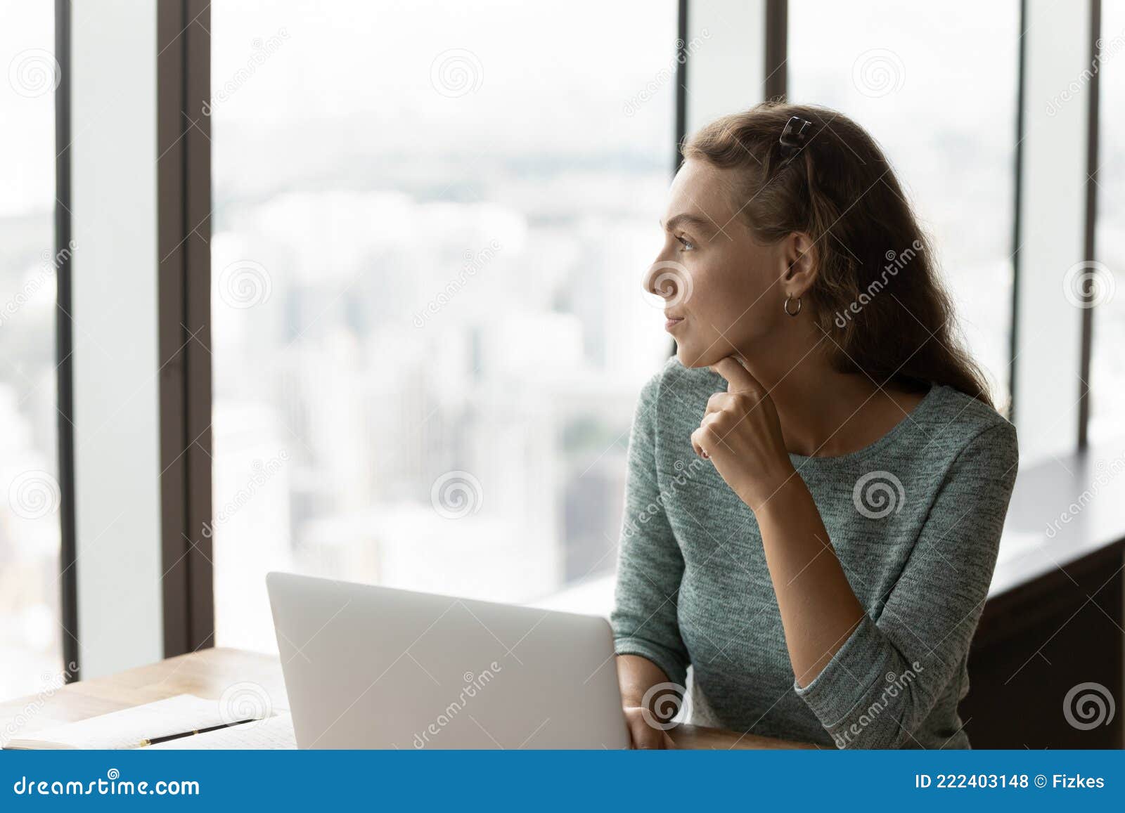 Pensive Young Business Lady Looking in Distance, Distracted from Work ...