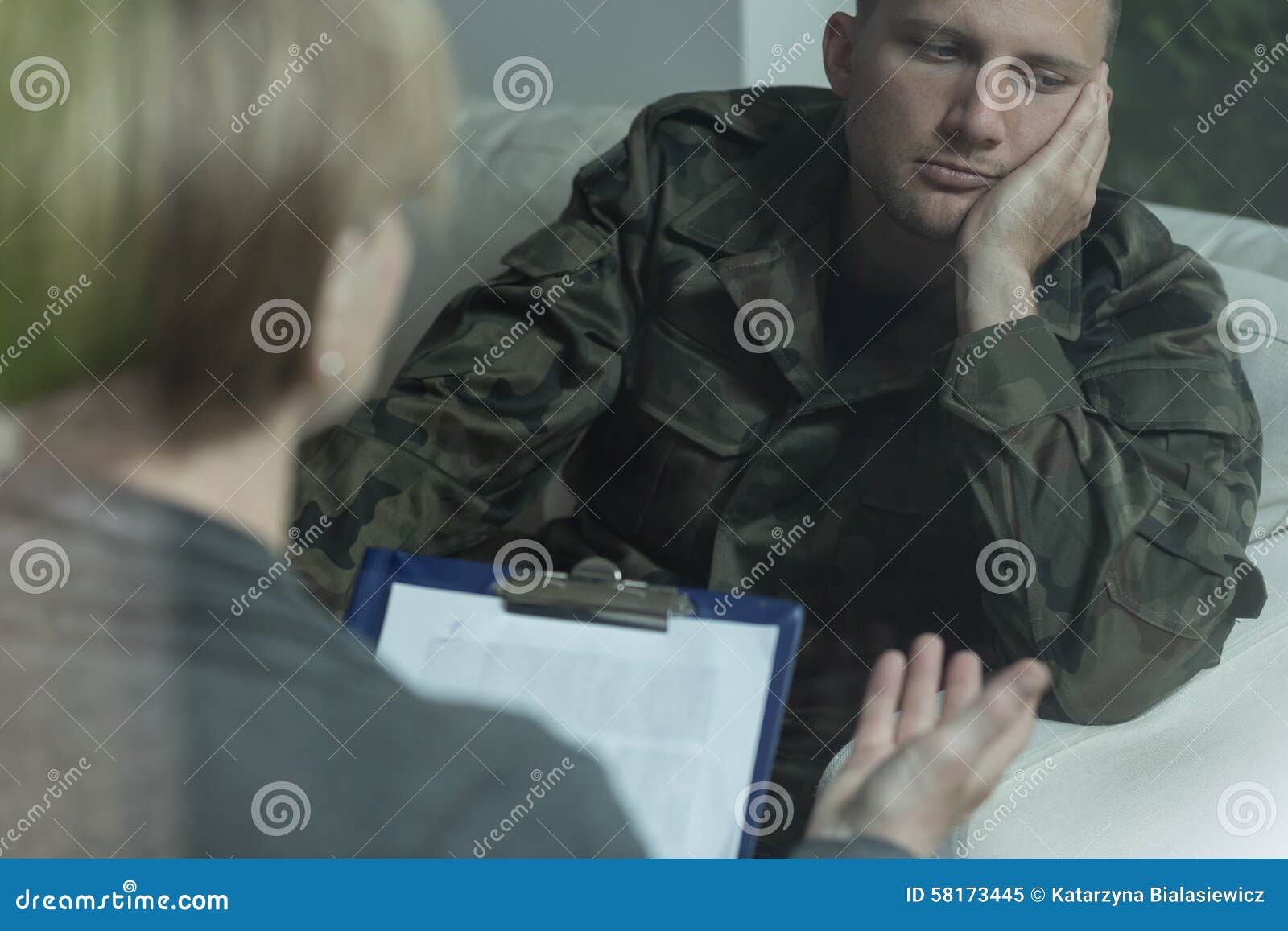 Pensive Soldier during Psychotherapy Session Stock Image - Image of ...