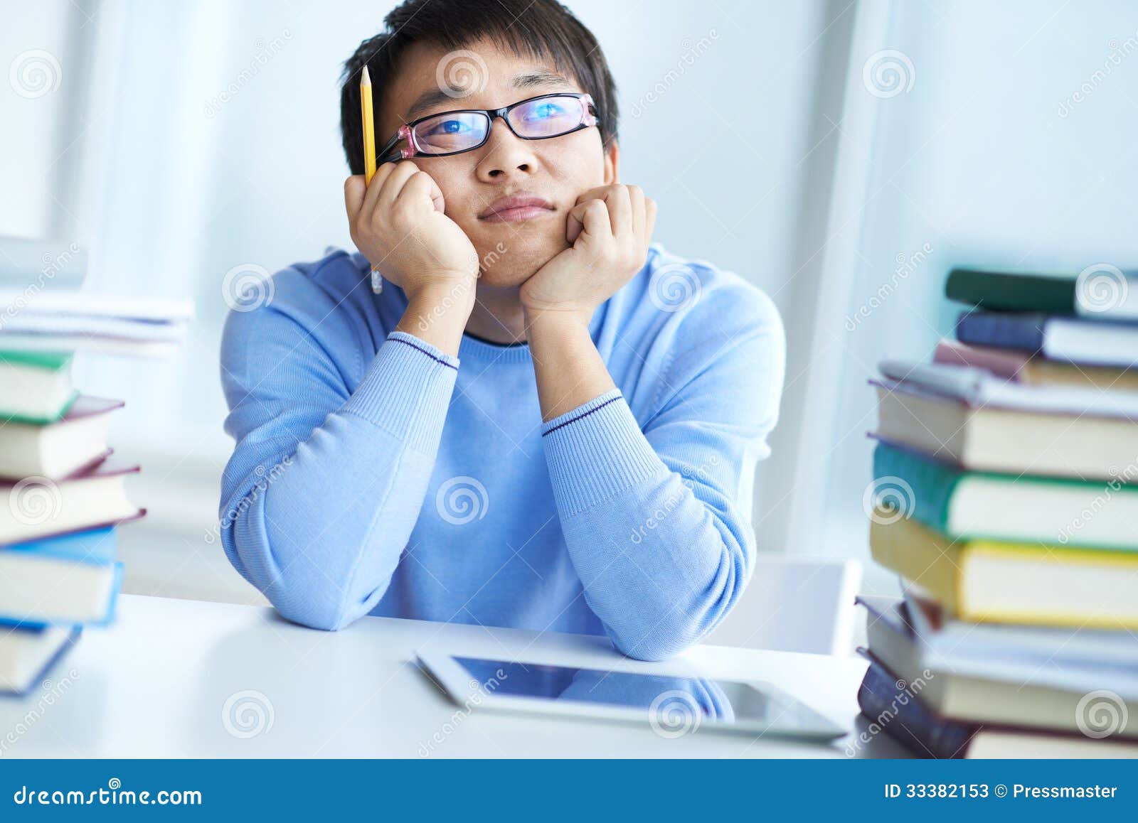 Pensive student stock image. Image of heap, lesson, college - 33382153