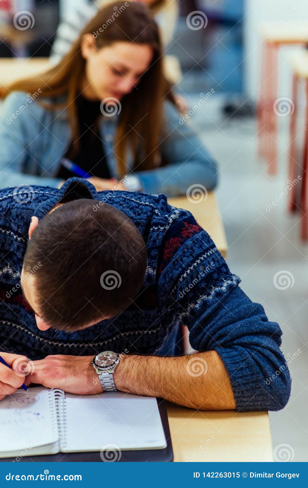 Pensive Students Carrying Out Test at Lesson Stock Image - Image of ...