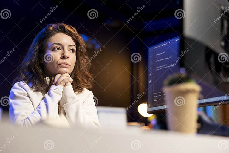 Pensive Technician Thinking How To Design and Develop Software Applications Stock Image - Image ...