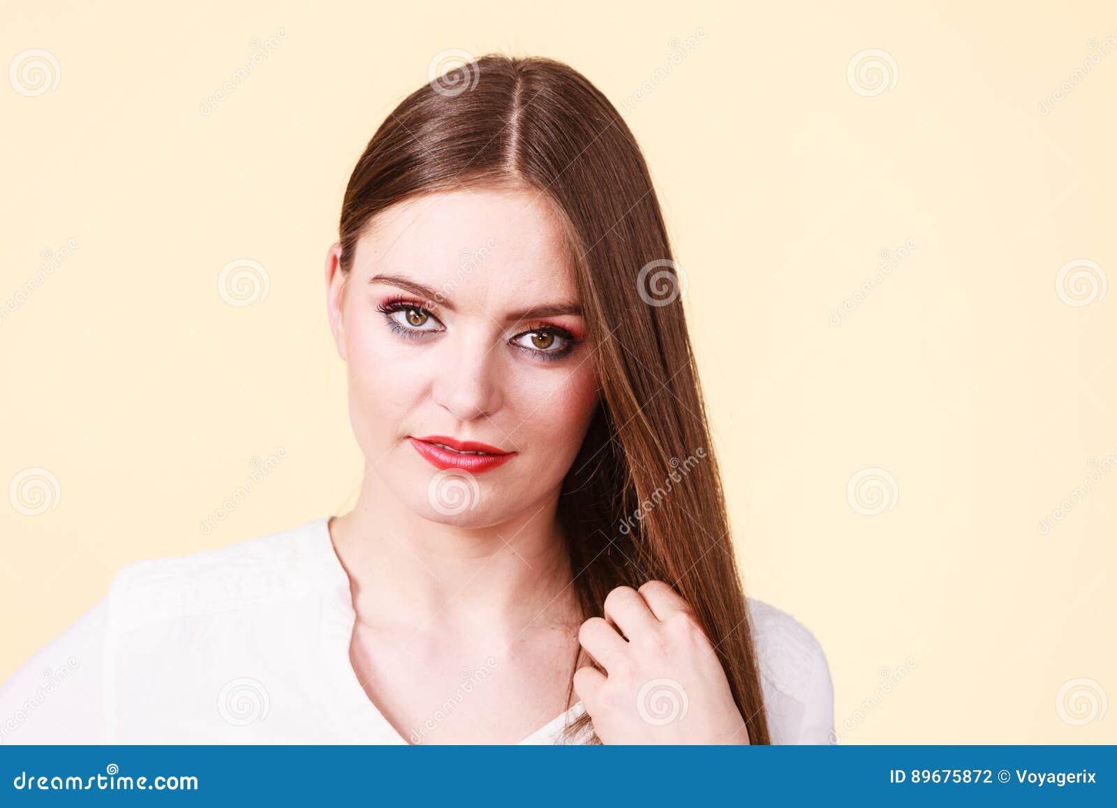 Pensive Thinking Attractive Brunette Woman Stock Photo - Image of ...