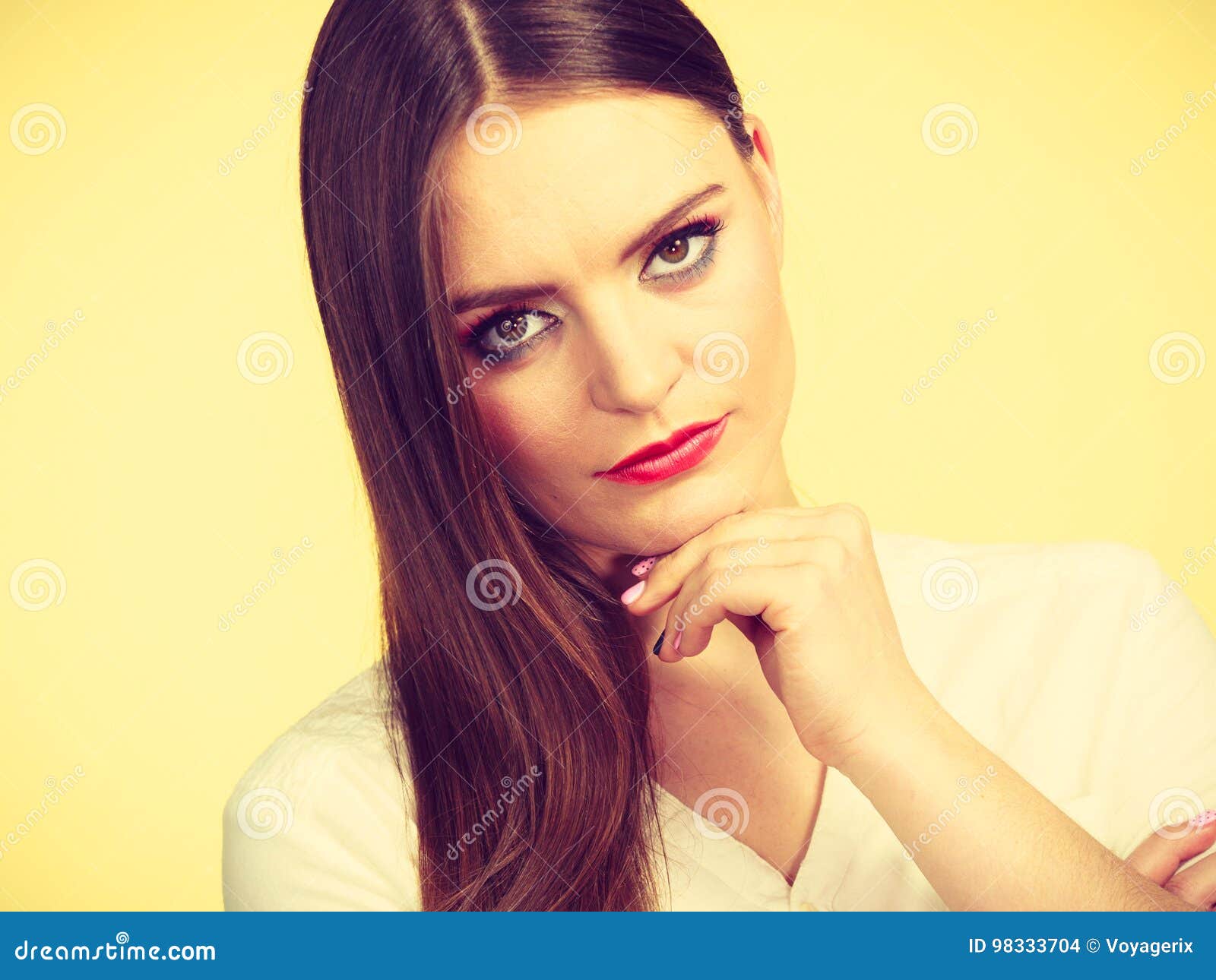 Pensive Thinking Attractive Brunette Woman Stock Photo - Image of ...
