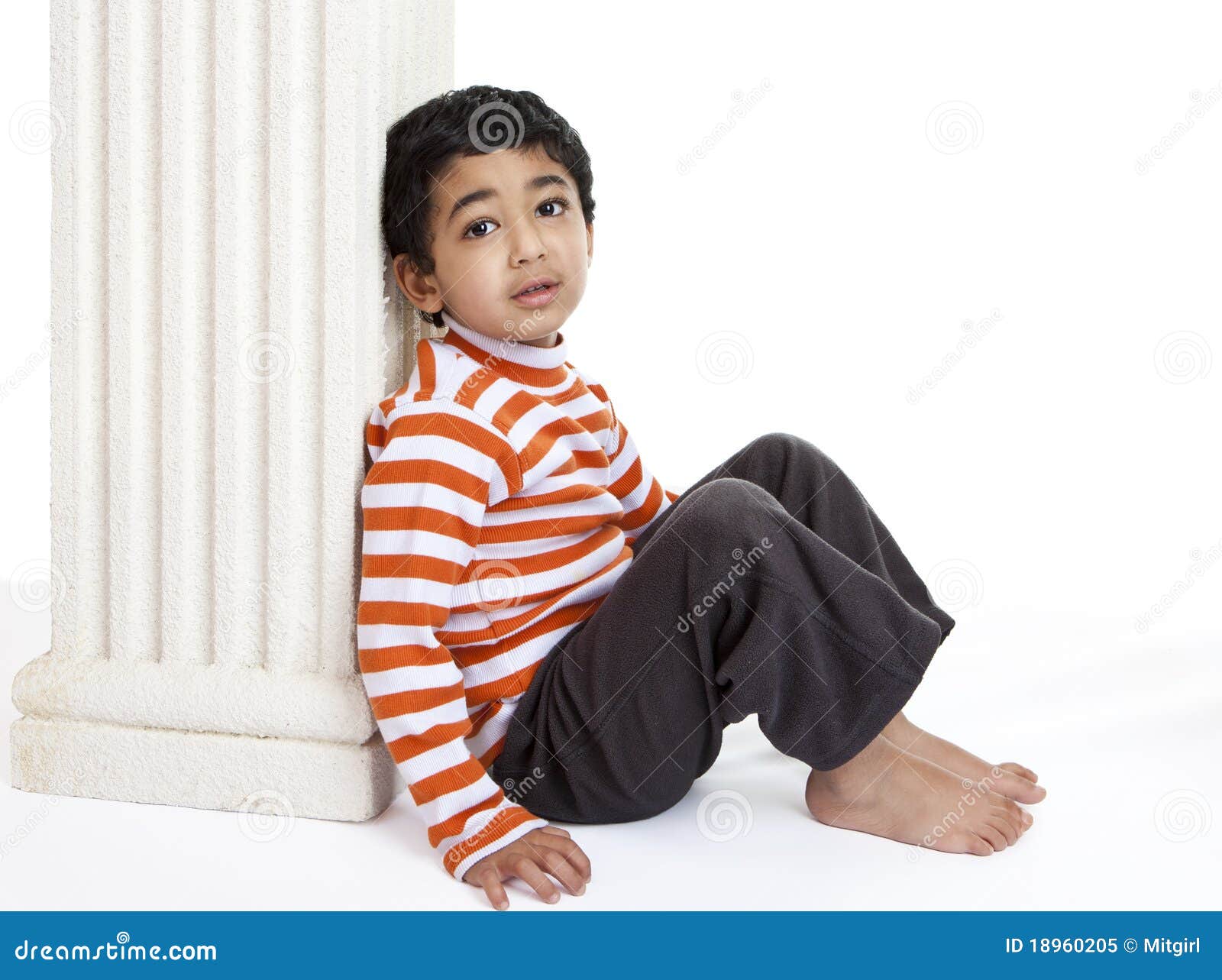 Pensive Toddler Sitting Against a Column Stock Image - Image of rest ...