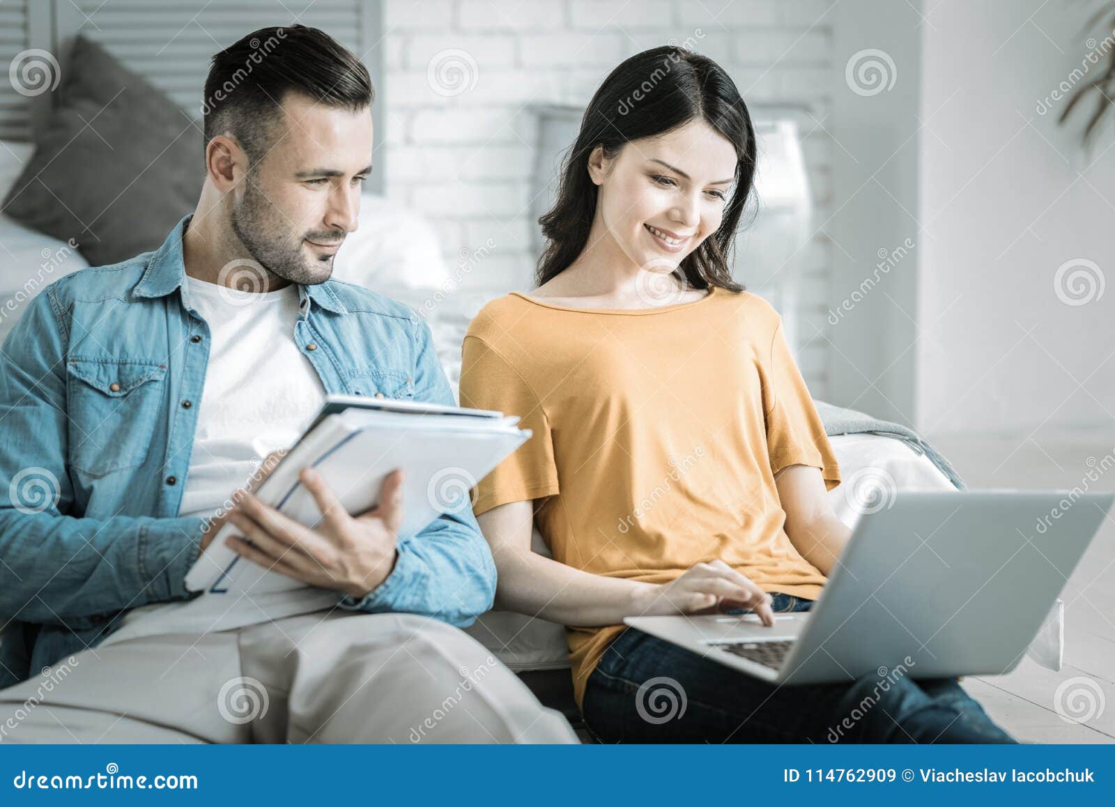 Pensive Two Students Searching for Information Stock Image - Image of ...