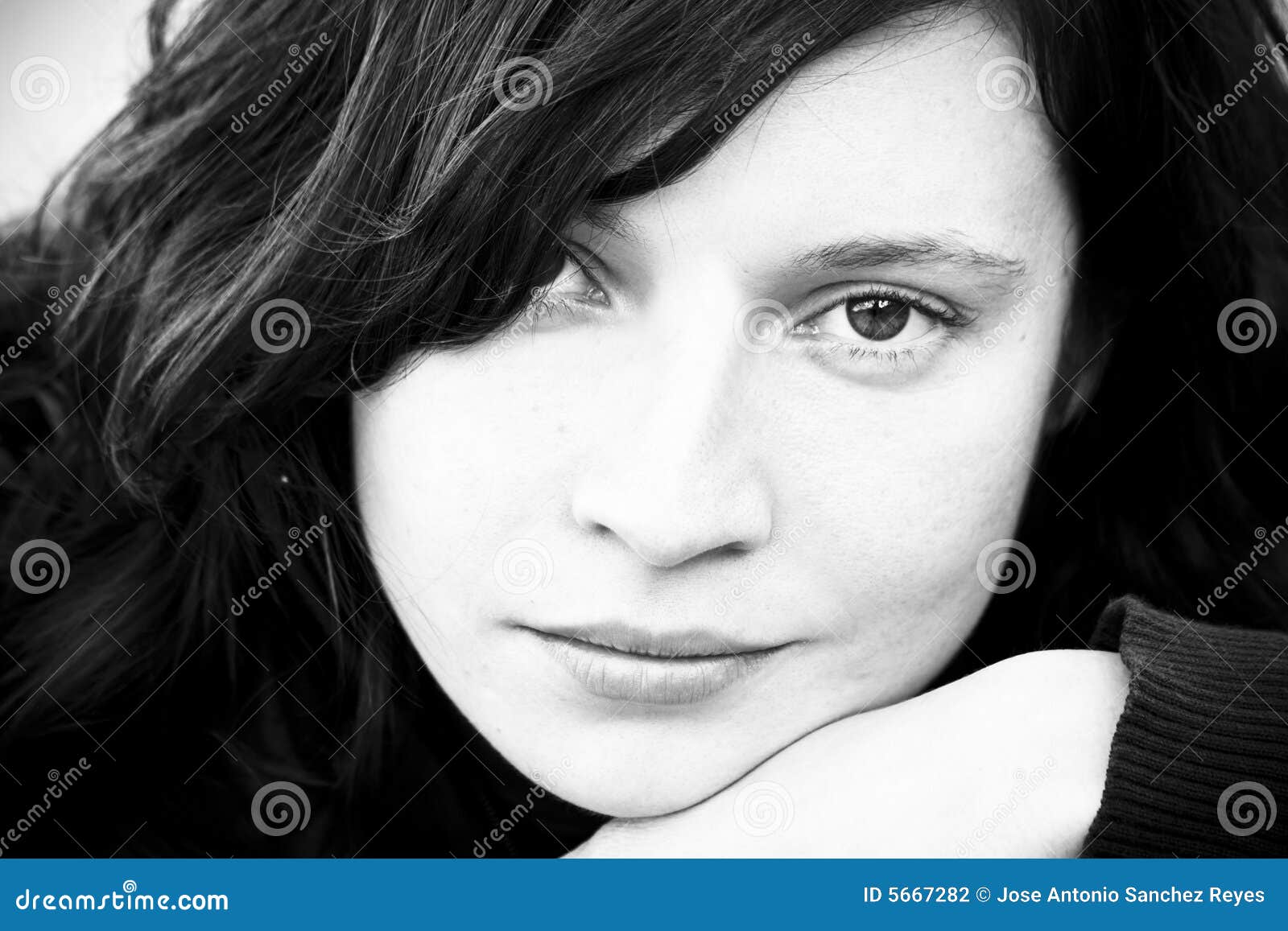 Pensive woman stock photo. Image of brunette, close, cutie - 5667282