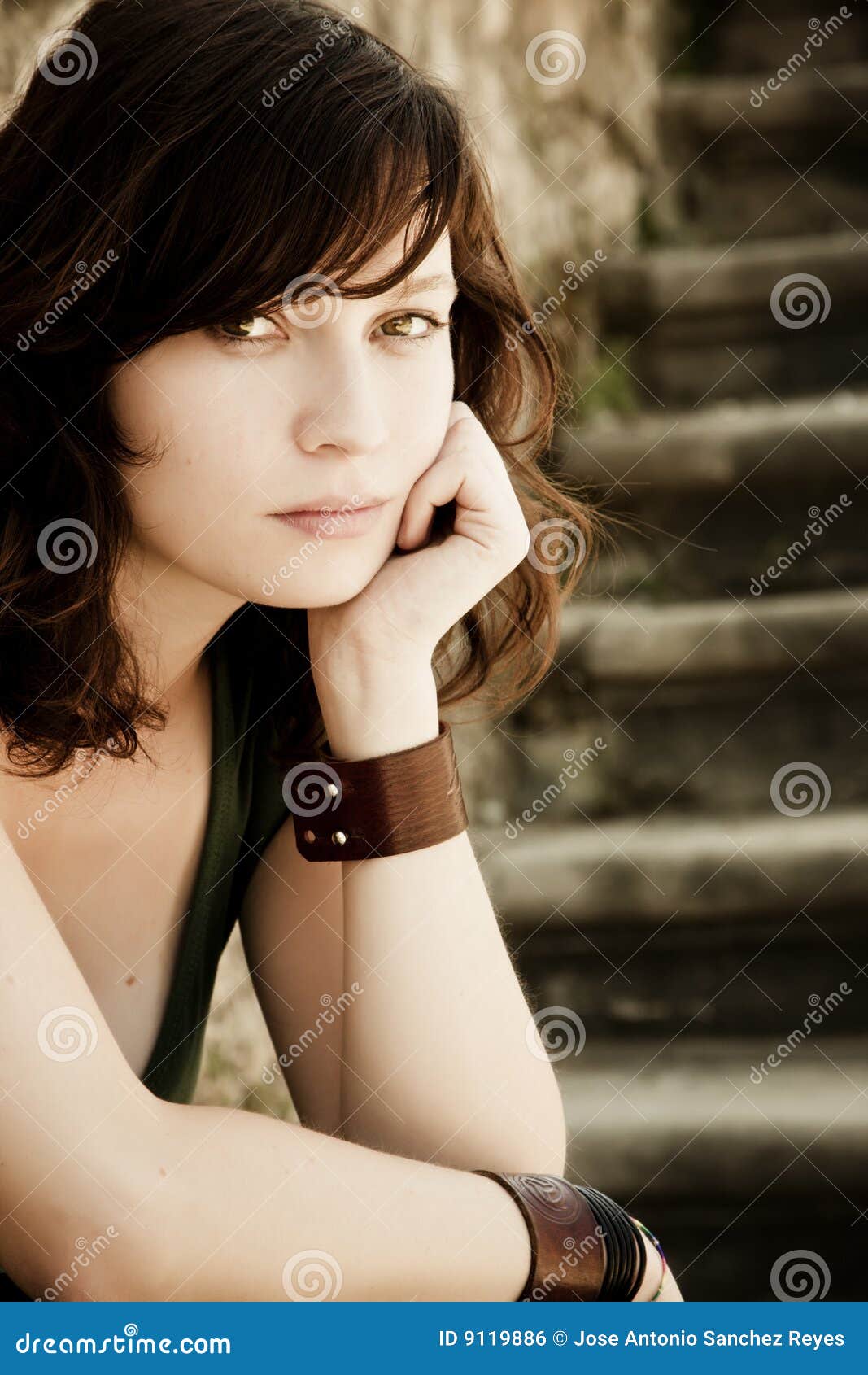 Pensive woman stock photo. Image of fingers, people, copyspace - 9119886
