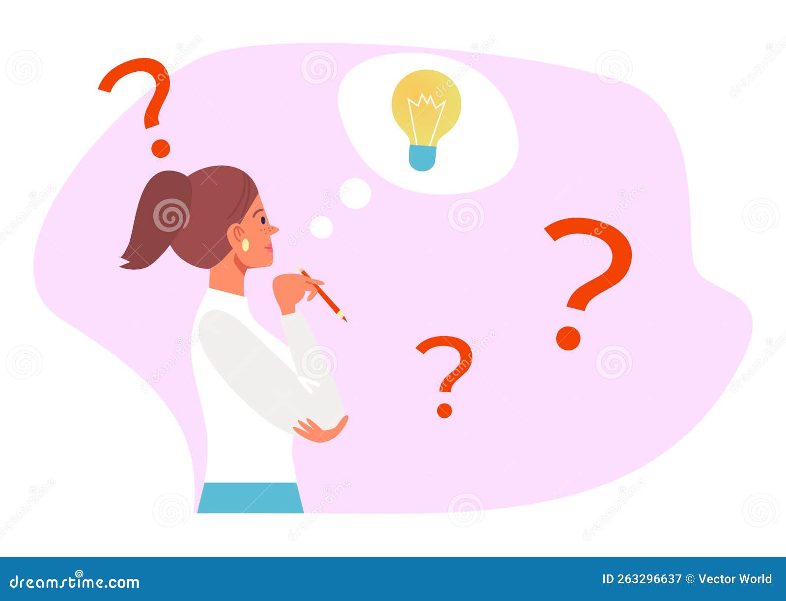 Pensive Woman Character Think Problem Solution, Brainstorm Solving ...