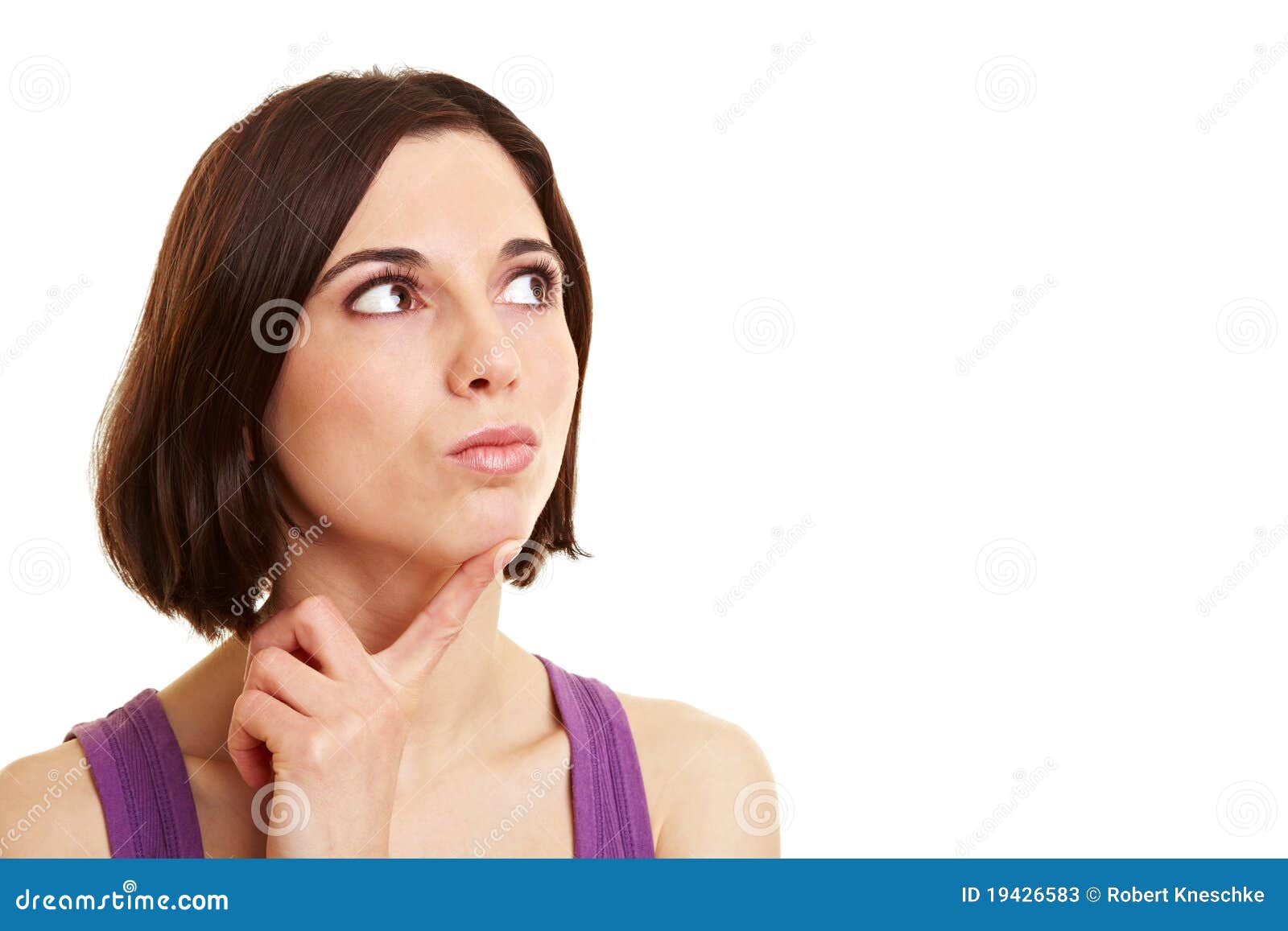 Pensive woman looking up stock image. Image of head, risk - 19426583