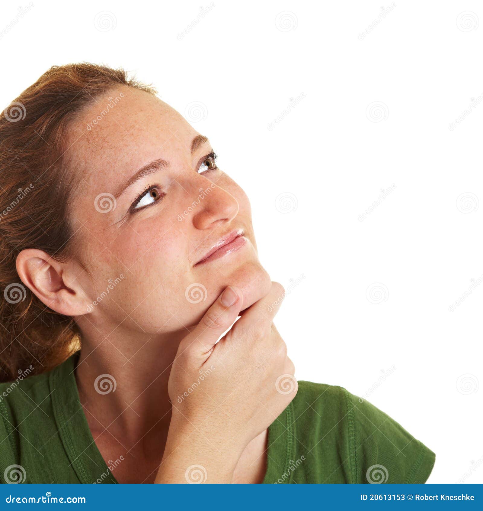 Pensive woman looking up stock image. Image of brunette - 20613153