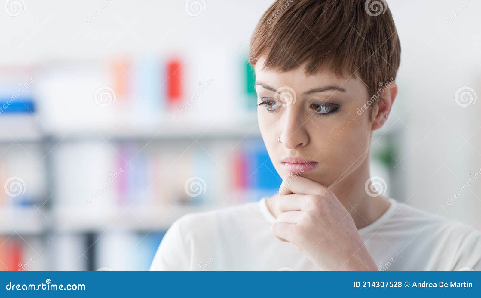 Pensive woman portrait stock photo. Image of serious - 214307528 Pensive woman portrait stock photo. Image of serious - 214307528