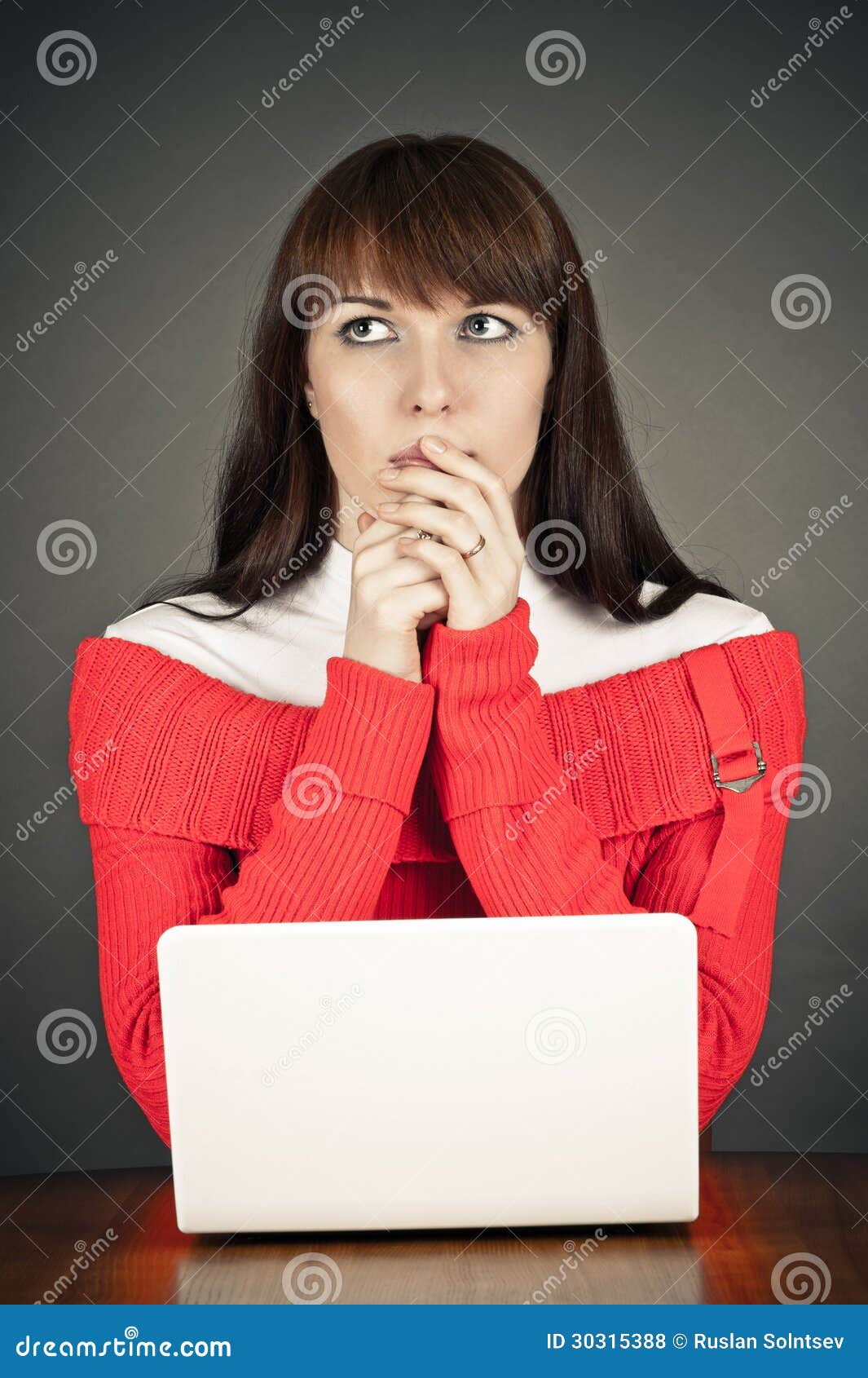 Woman Sitting at the Computer Stock Photo - Image of emotions, studio ...