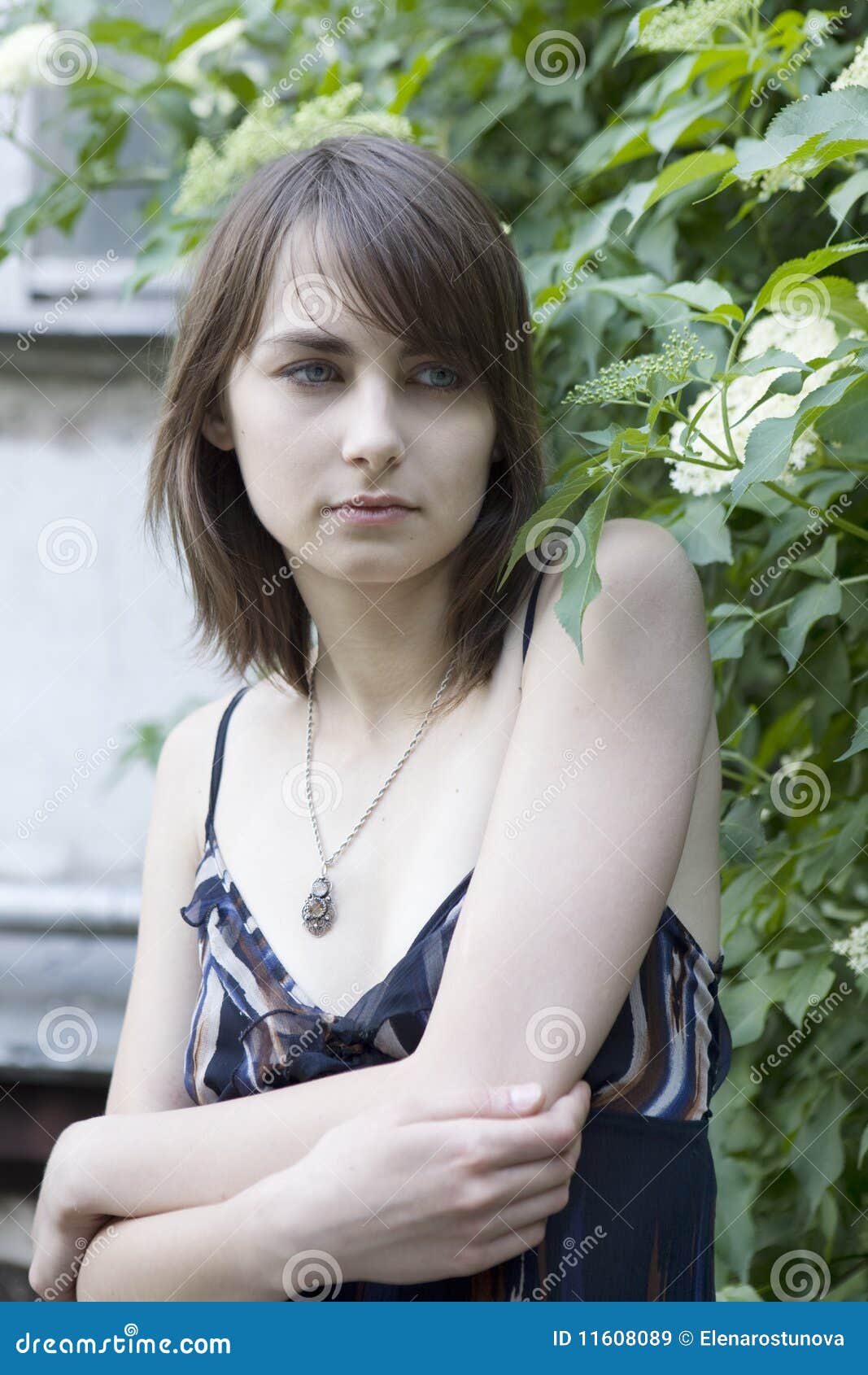 Pensive Woman Standing at Bush Stock Image - Image of model, adult ...