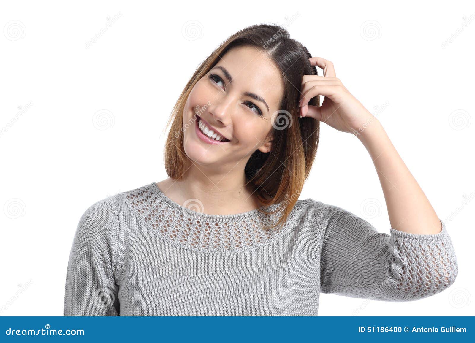 Pensive Woman Thinking and Looking at Side Stock Photo - Image of ...