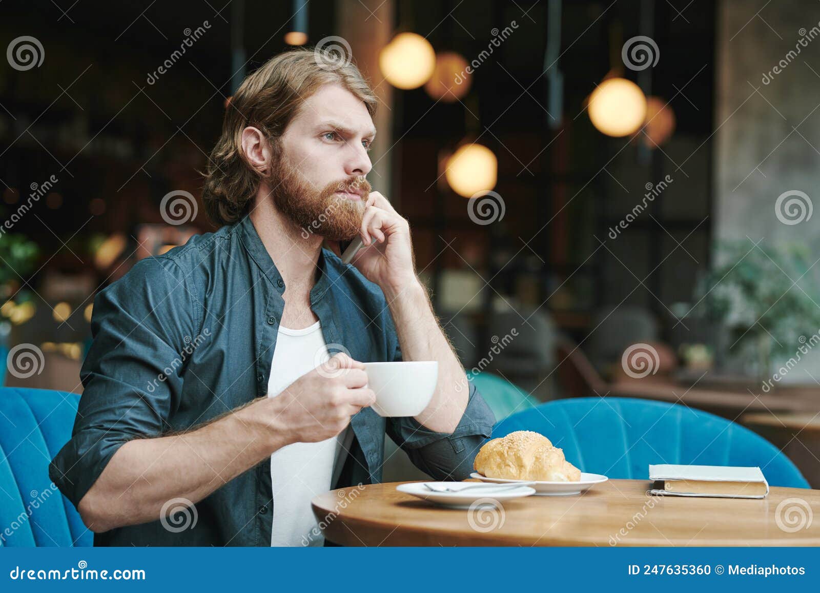 SMM Manager Working Remotely in Cafe Stock Photo - Image of holding ...
