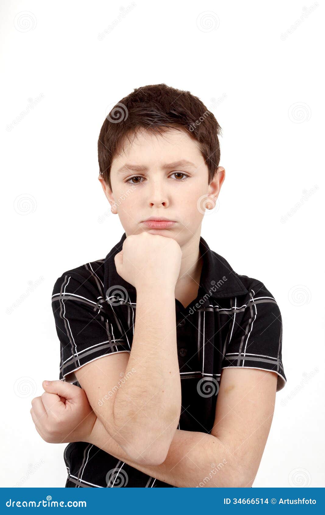 Pensive Young Boy Isolated on White Background Stock Photo - Image of ...