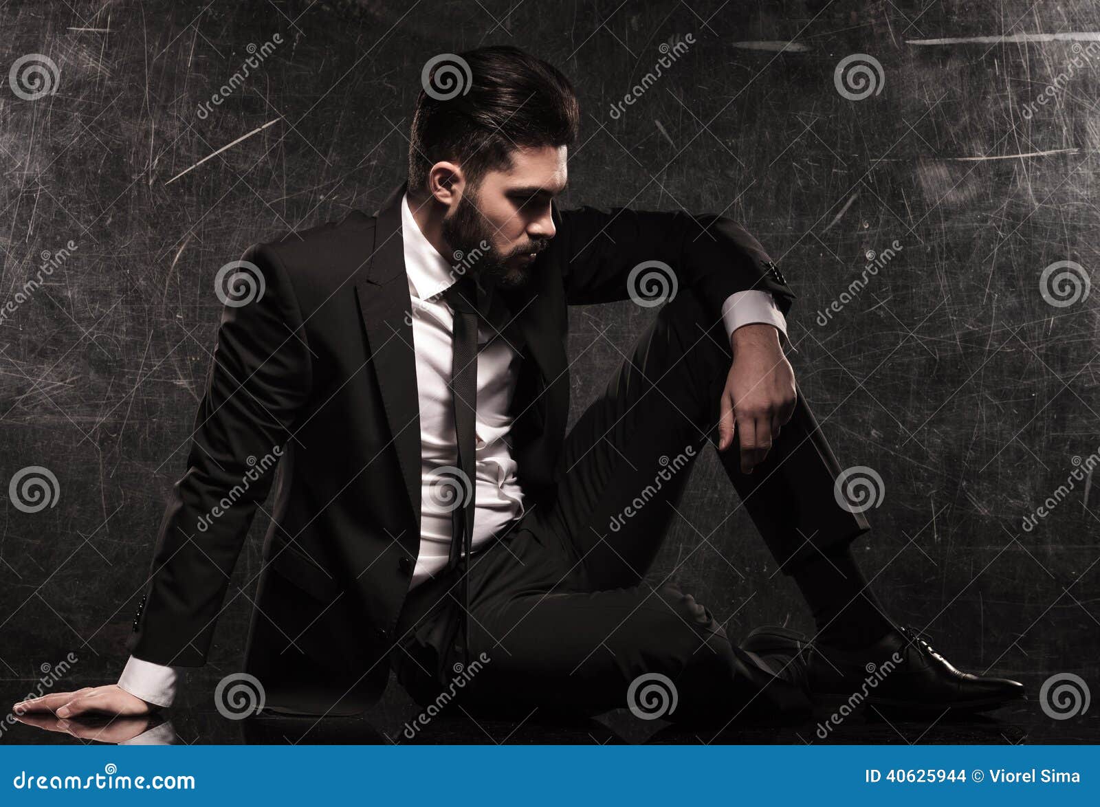 Pensive Young Business Man Resting Stock Photo - Image of full ...