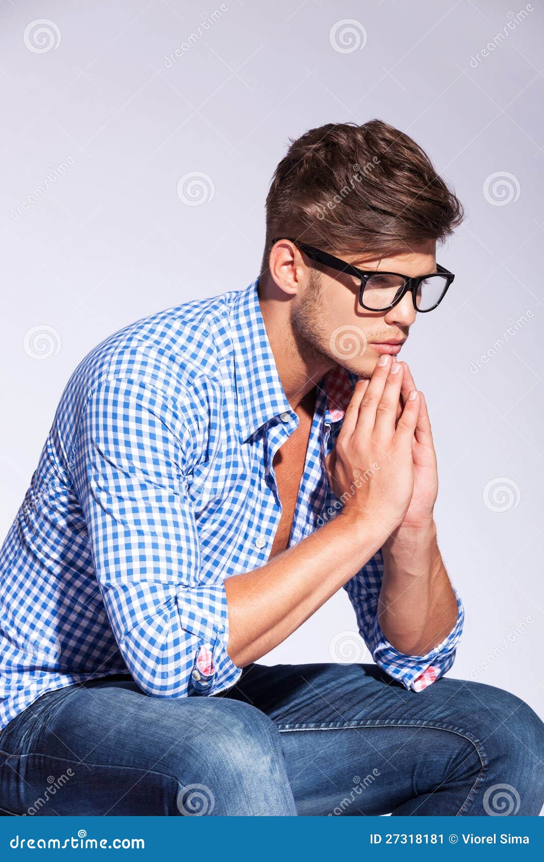 Pensive Young Fashion Model Praying Stock Image - Image of person ...