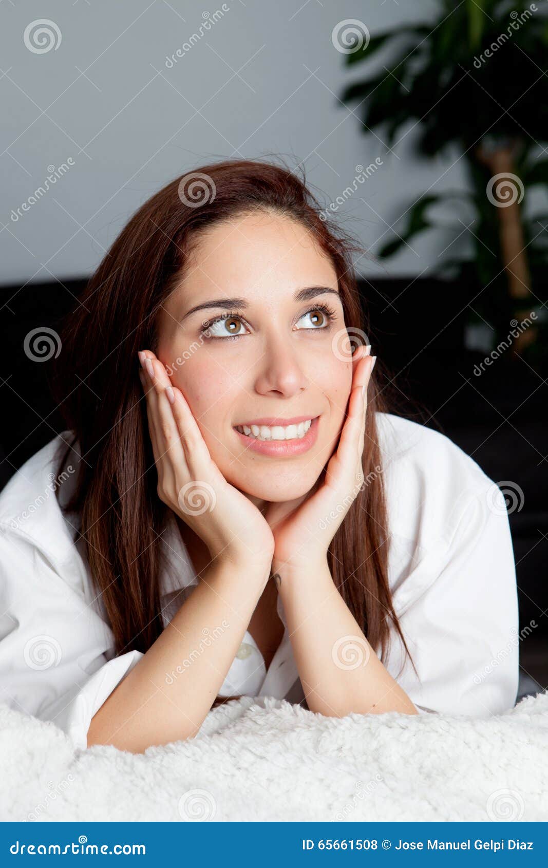Pensive Young Girl Relaxing at Home Stock Photo - Image of alone ...