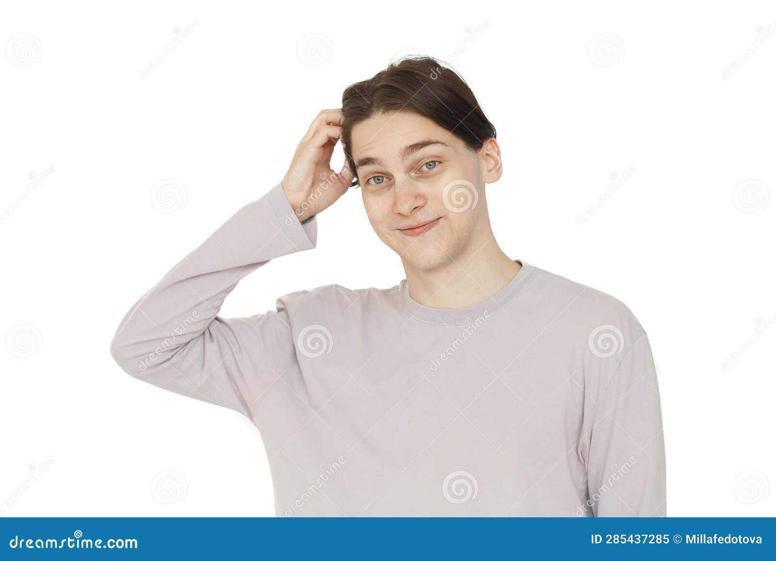 Pensive Young Man Thinking on White Background. Solve a Problem ...
