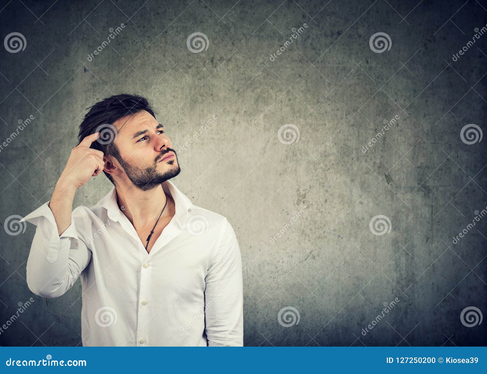 Pensive Young Man in White Shirt Stock Photo - Image of brainstorm ... Pensive Young Man in White Shirt Stock Photo - Image of brainstorm ...