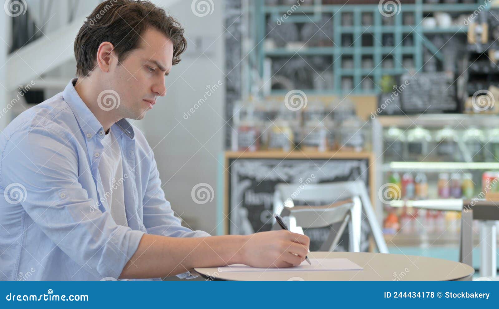 Pensive Creative Man Writing on Paper, Thinking Stock Photo - Image of ...