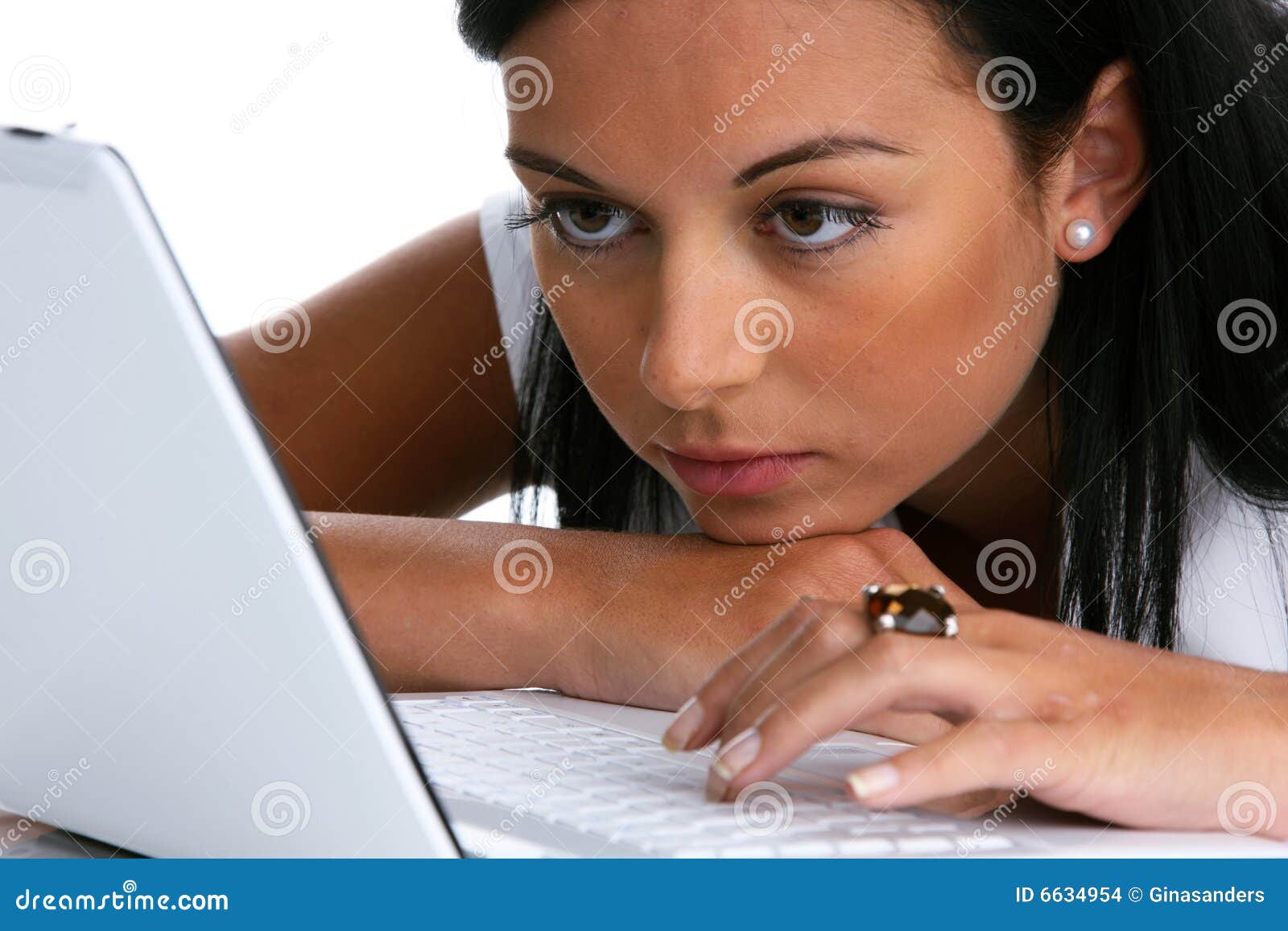 Pensive Young Woman with a Laptop Computer Stock Photo - Image of ...