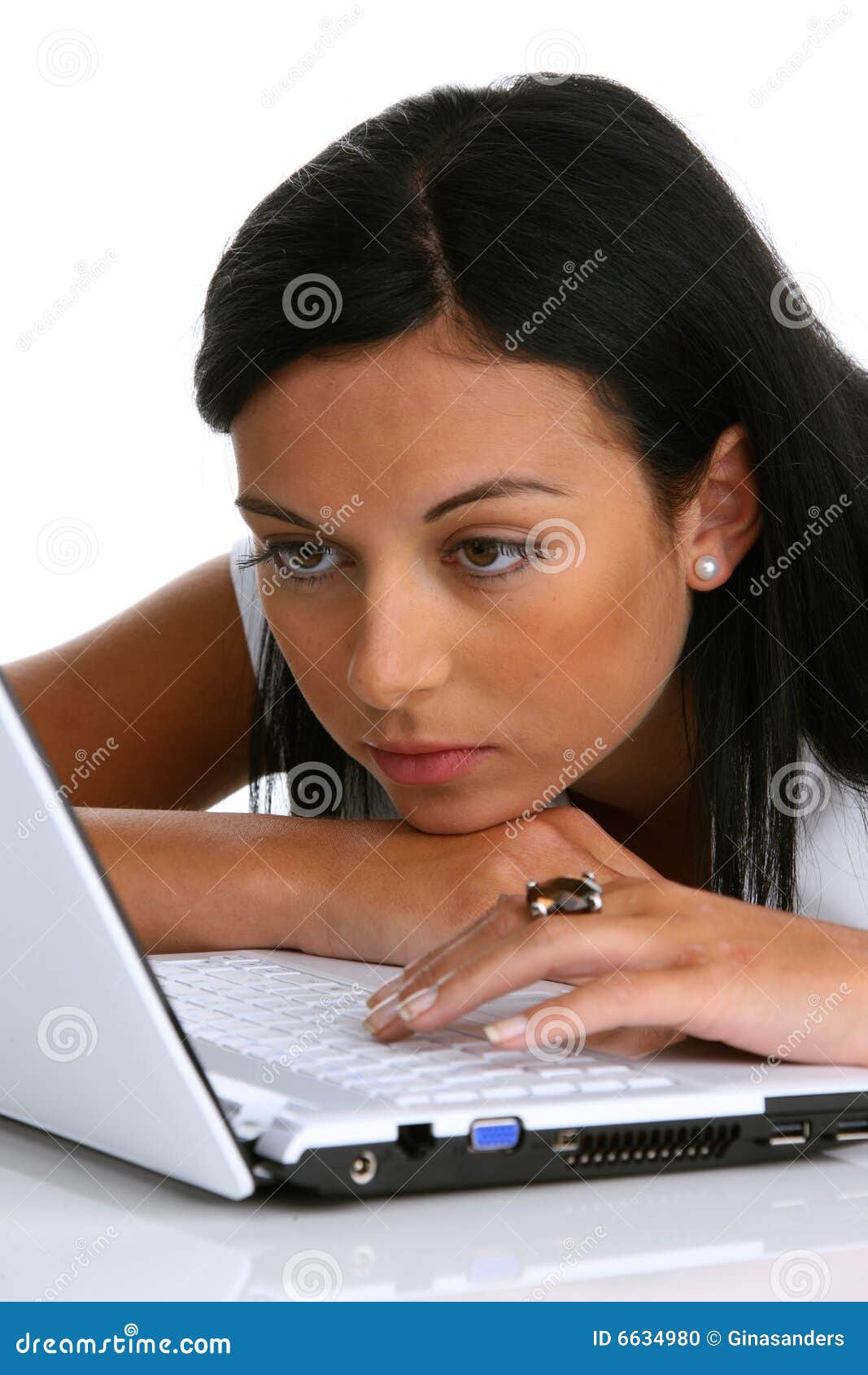 Pensive Young Woman with a Laptop Computer Stock Photo - Image of ...