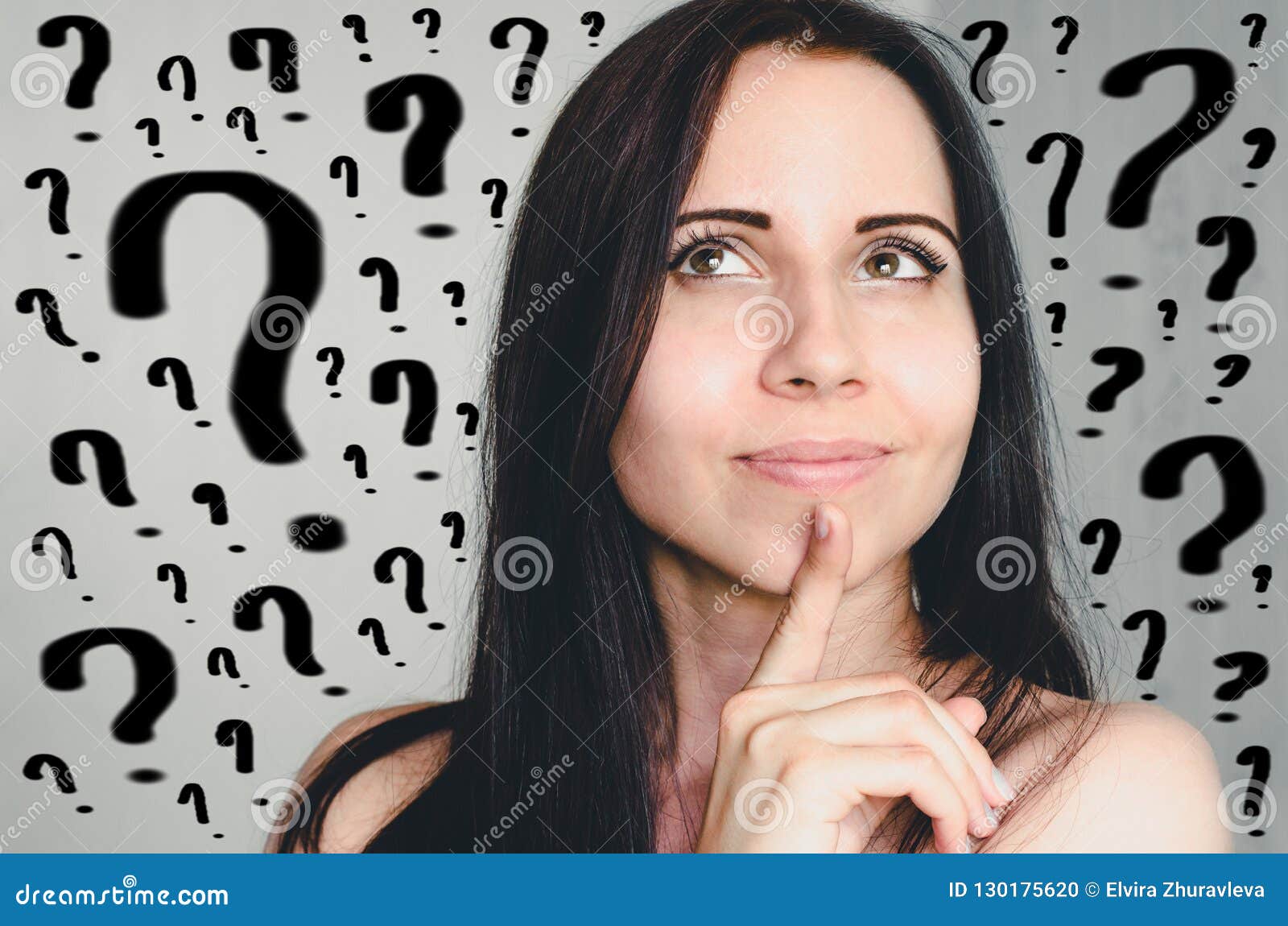 Pensive Young Woman and Lots of Question Marks Stock Photo - Image of ...