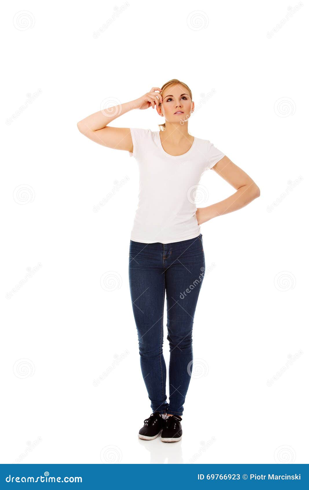 Pensive Young Woman Scratching Her Head Stock Image - Image of ...