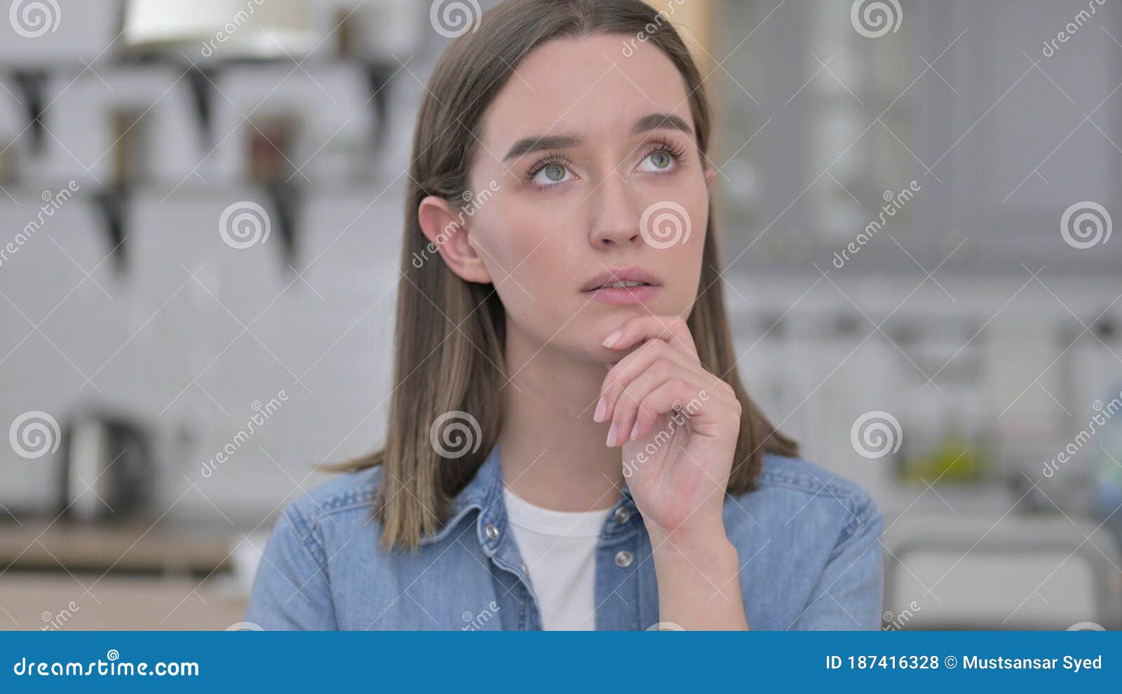 Pensive Young Woman Thinking Idea, Brainstorming Stock Photo - Image of ...