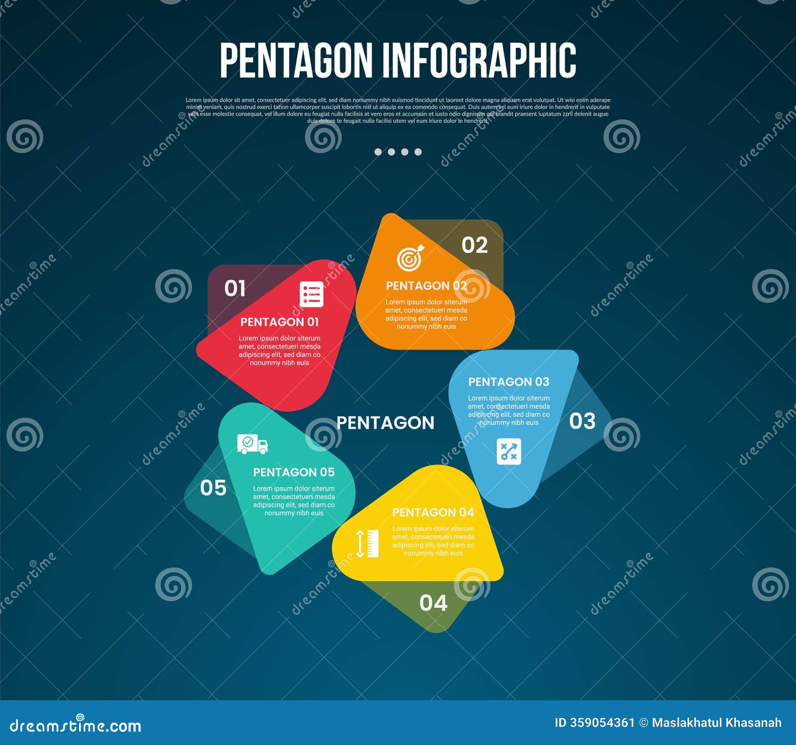 Pentagon Base Shape Template Infographic With Piechart Separation With ...