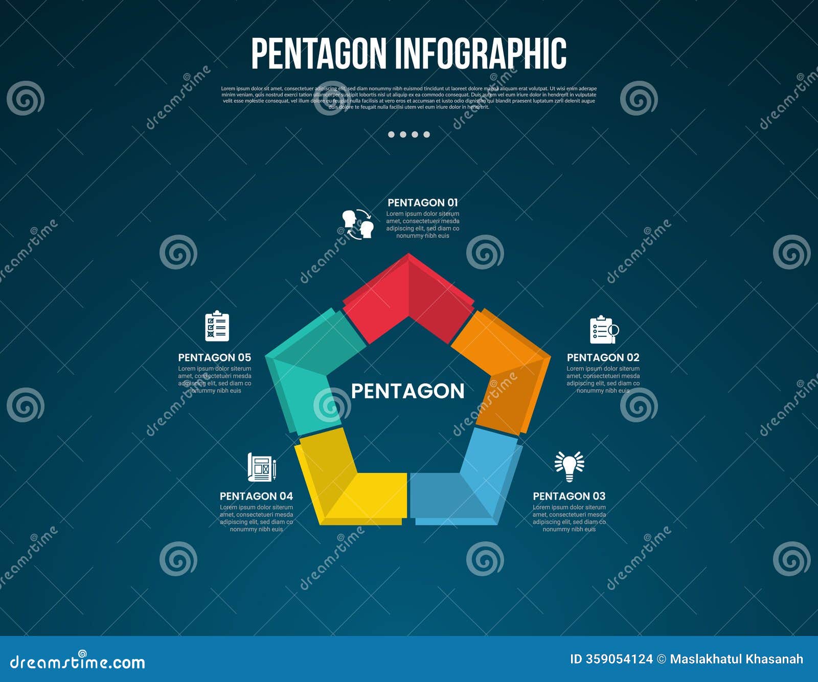 Pentagon Base Shape Template Infographic with 3d Shape with Dark Edge ...