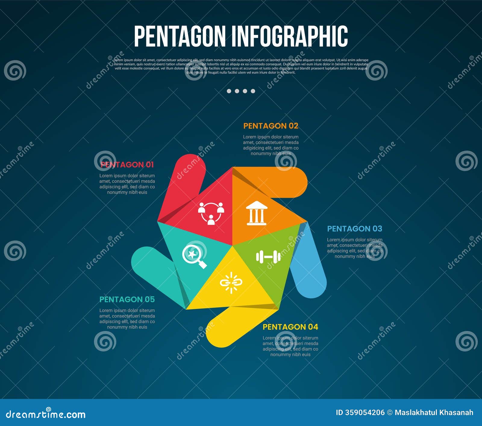 Pentagon Base Shape Template Infographic With Piechart Separation With ...