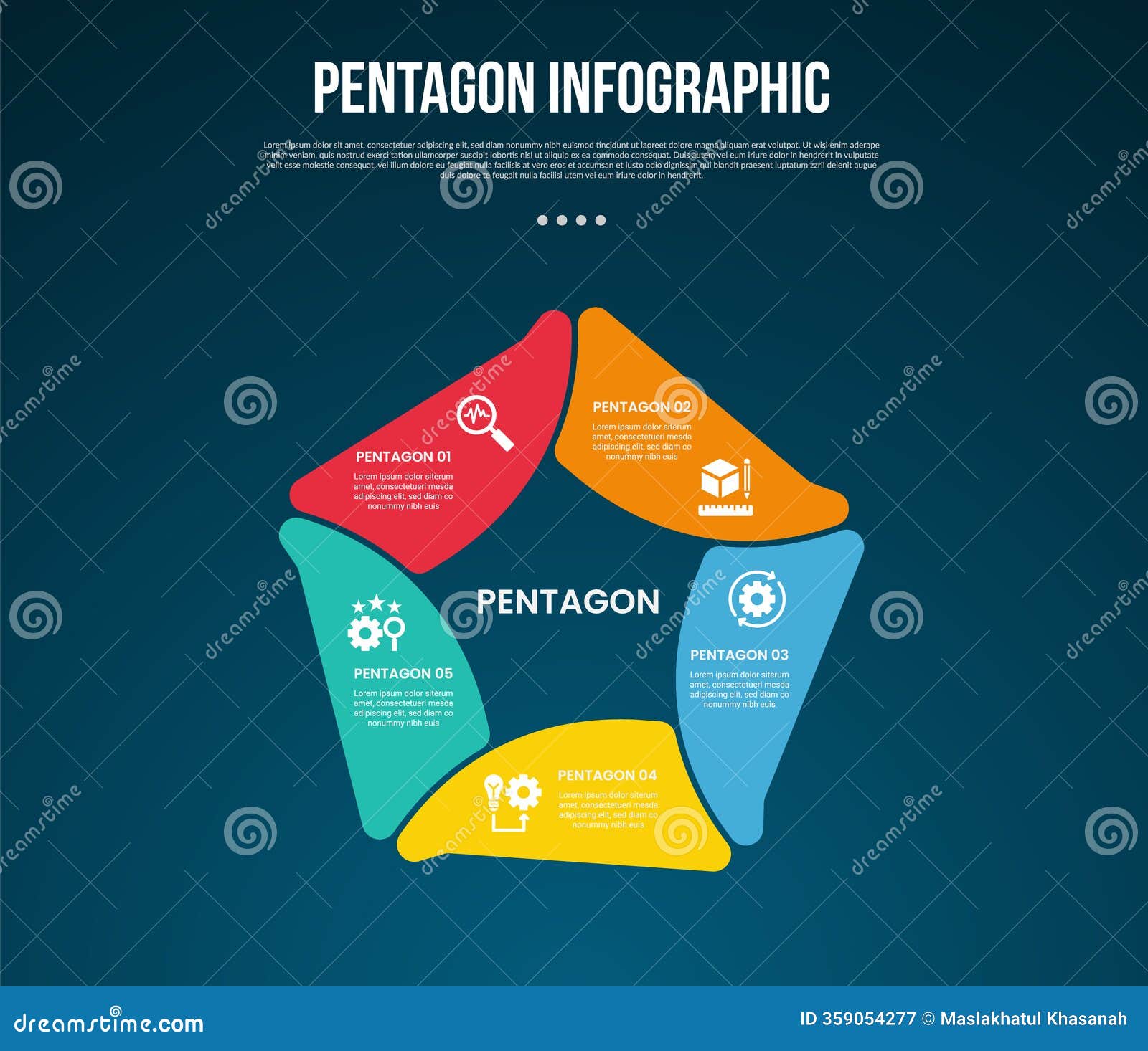 Pentagon Base Shape Template Infographic with Piechart Separation with ...