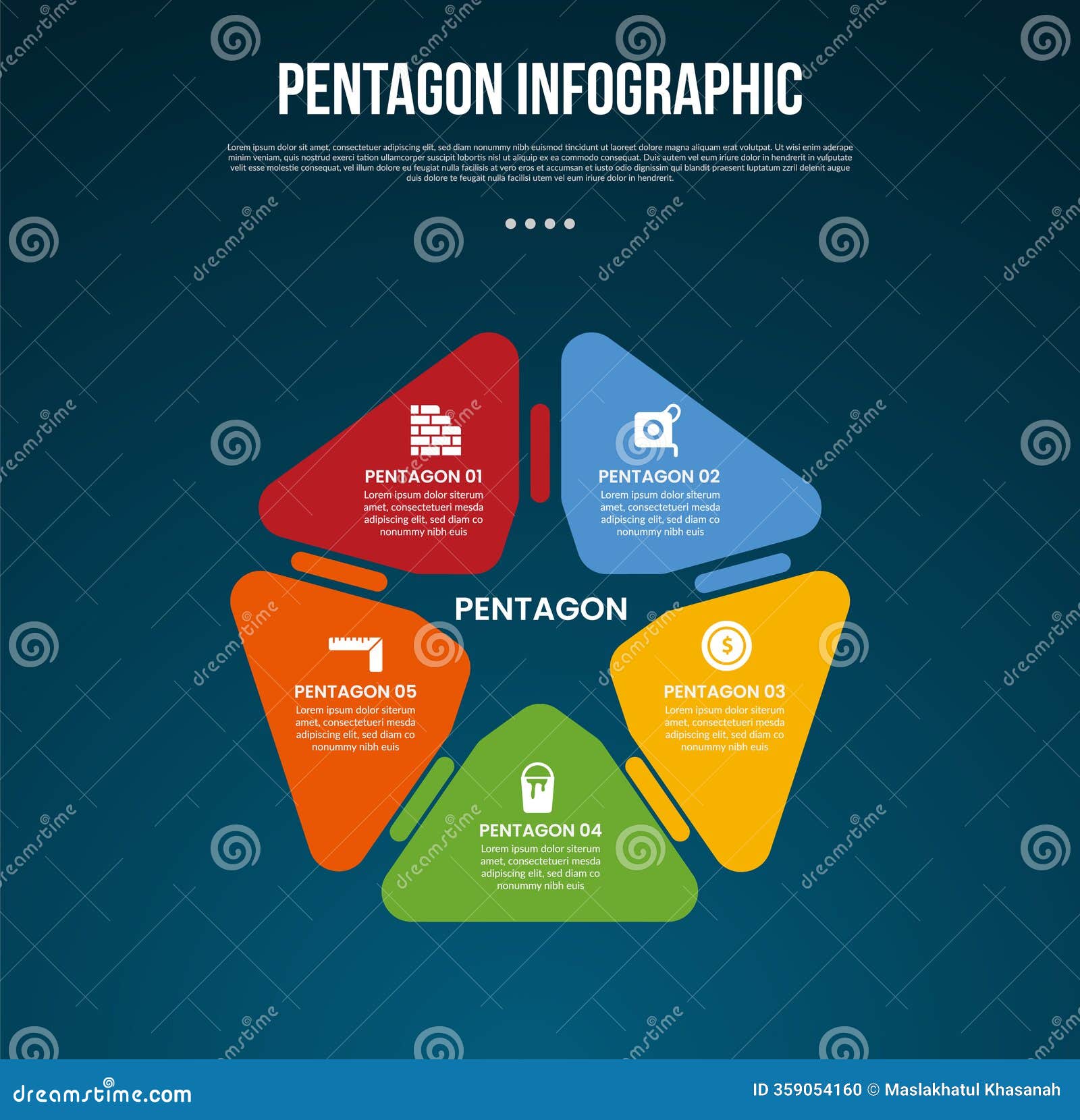 Pentagon Base Shape Template Infographic With Piechart Separation With ...