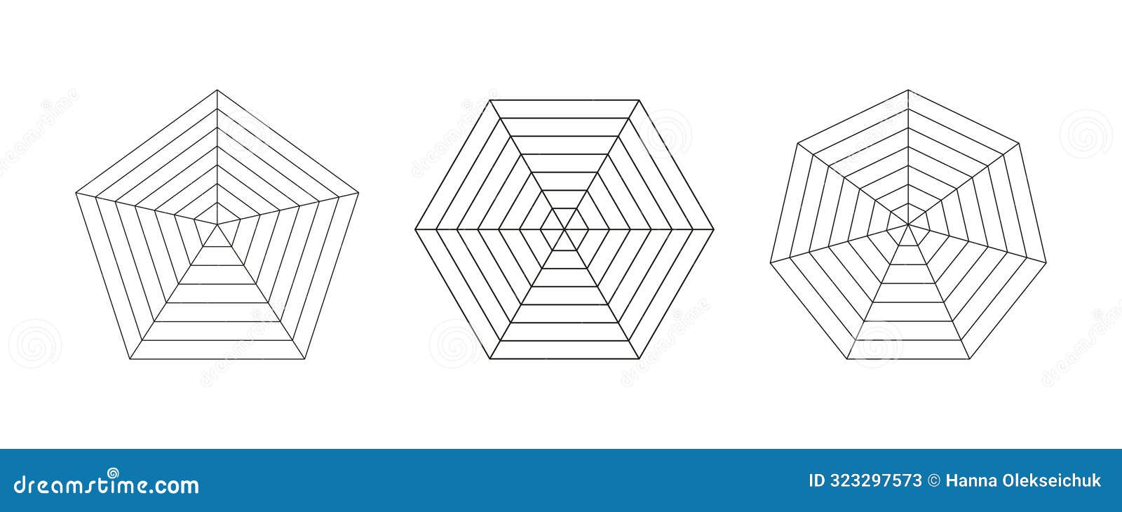 Pentagon, Hexagon, Heptagon Radar, Spider Diagram Template. Spider Mesh ...