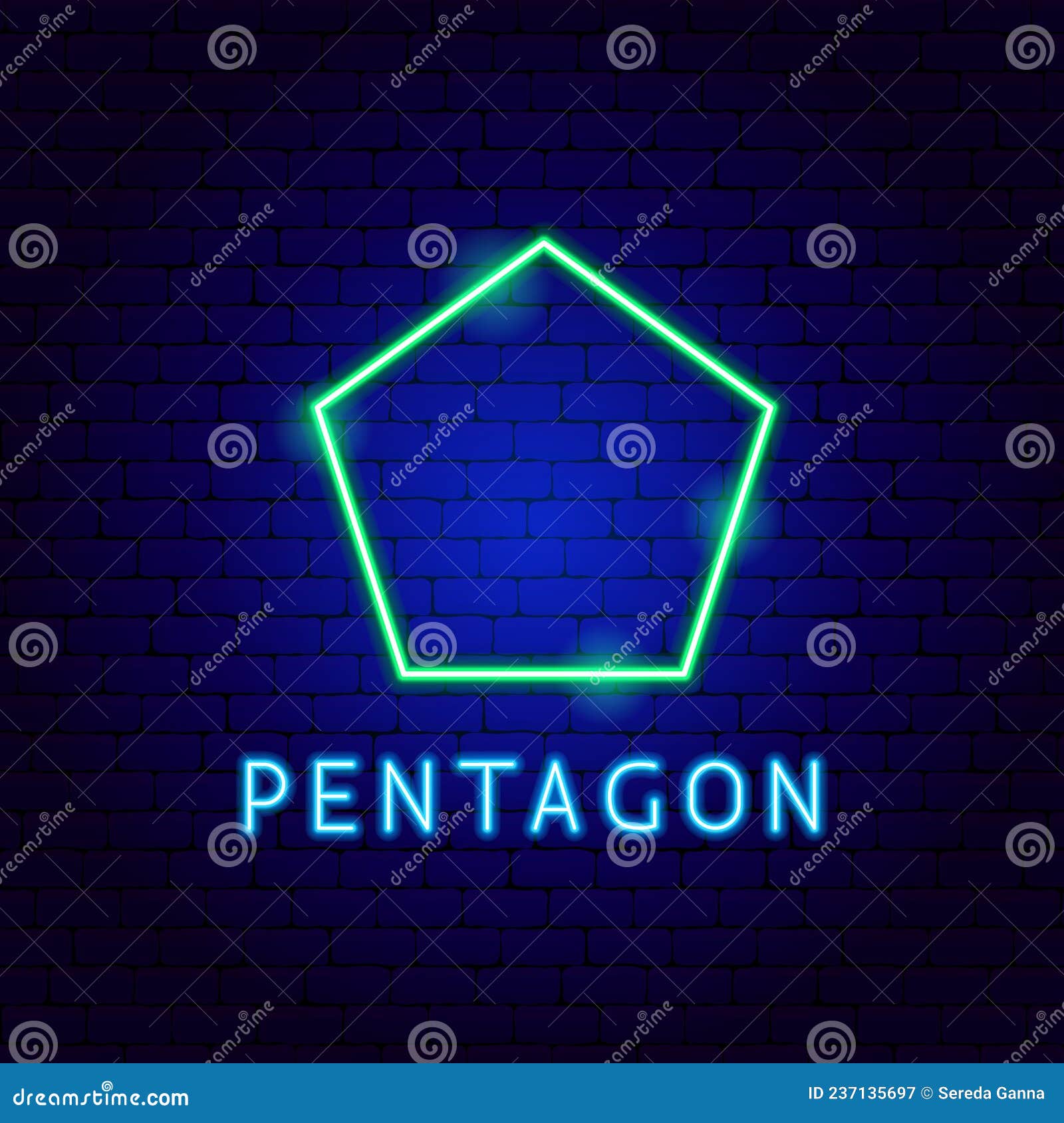 Pentagon Neon Label stock vector. Illustration of solid - 237135697