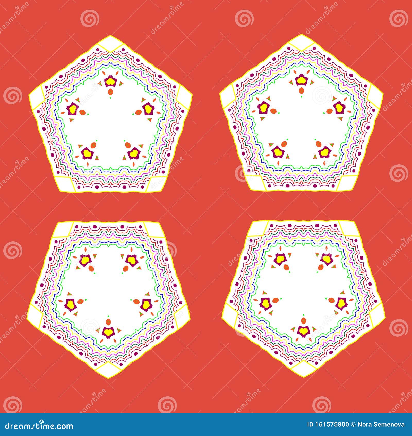 Pentagon Patchwork Pattern with Four Pentagons. Decorative Poligons on ...