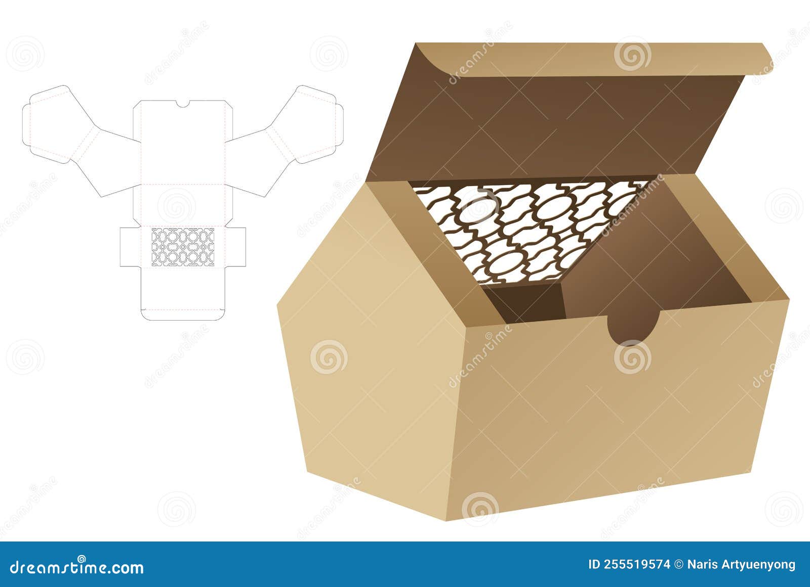 Pentagonal Box with Stenciled Pattern Die Cut Template and 3D Mockup ...