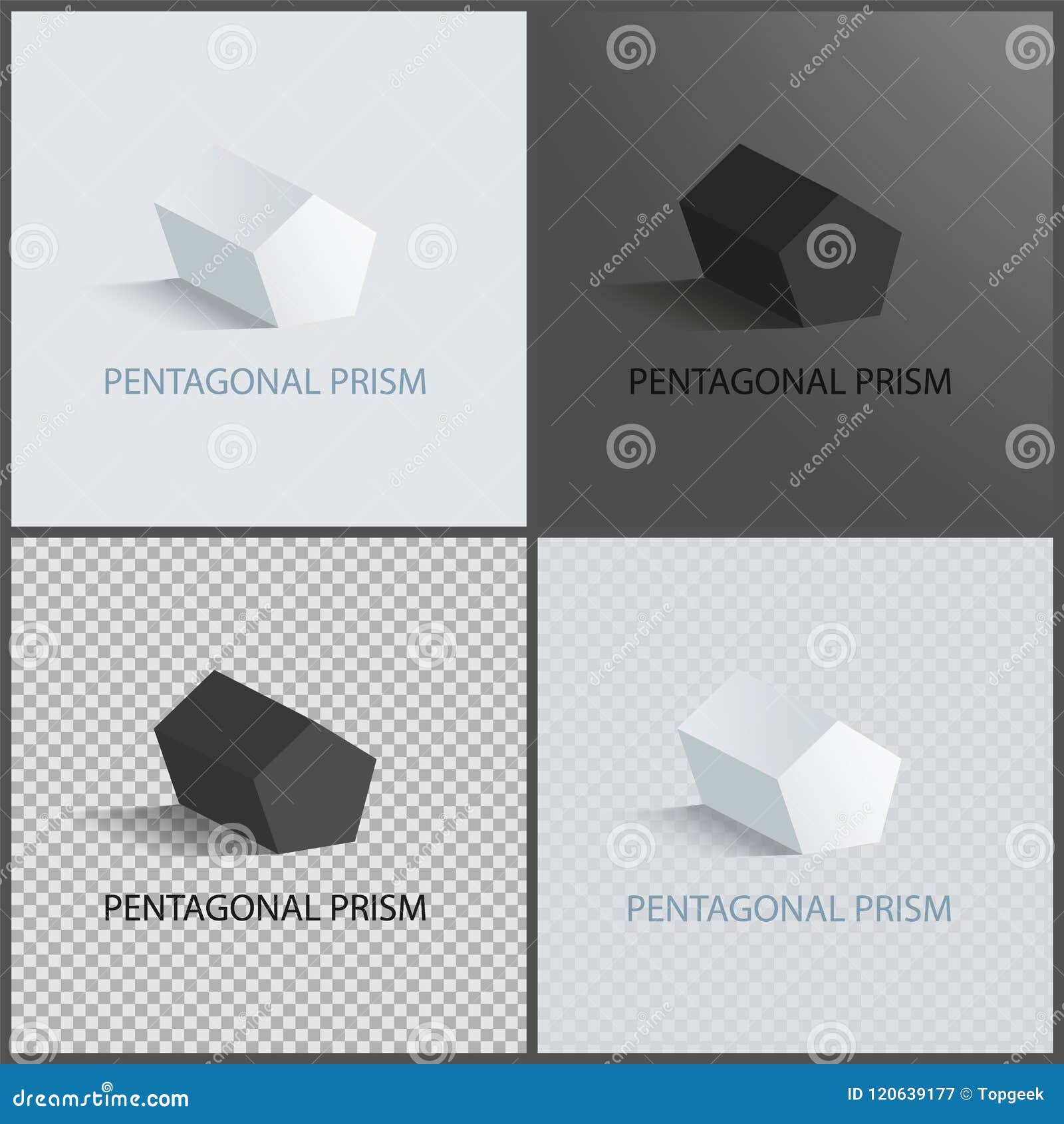 Pentagonal Prisms Set on Dark Light and Transparent Stock Vector ...