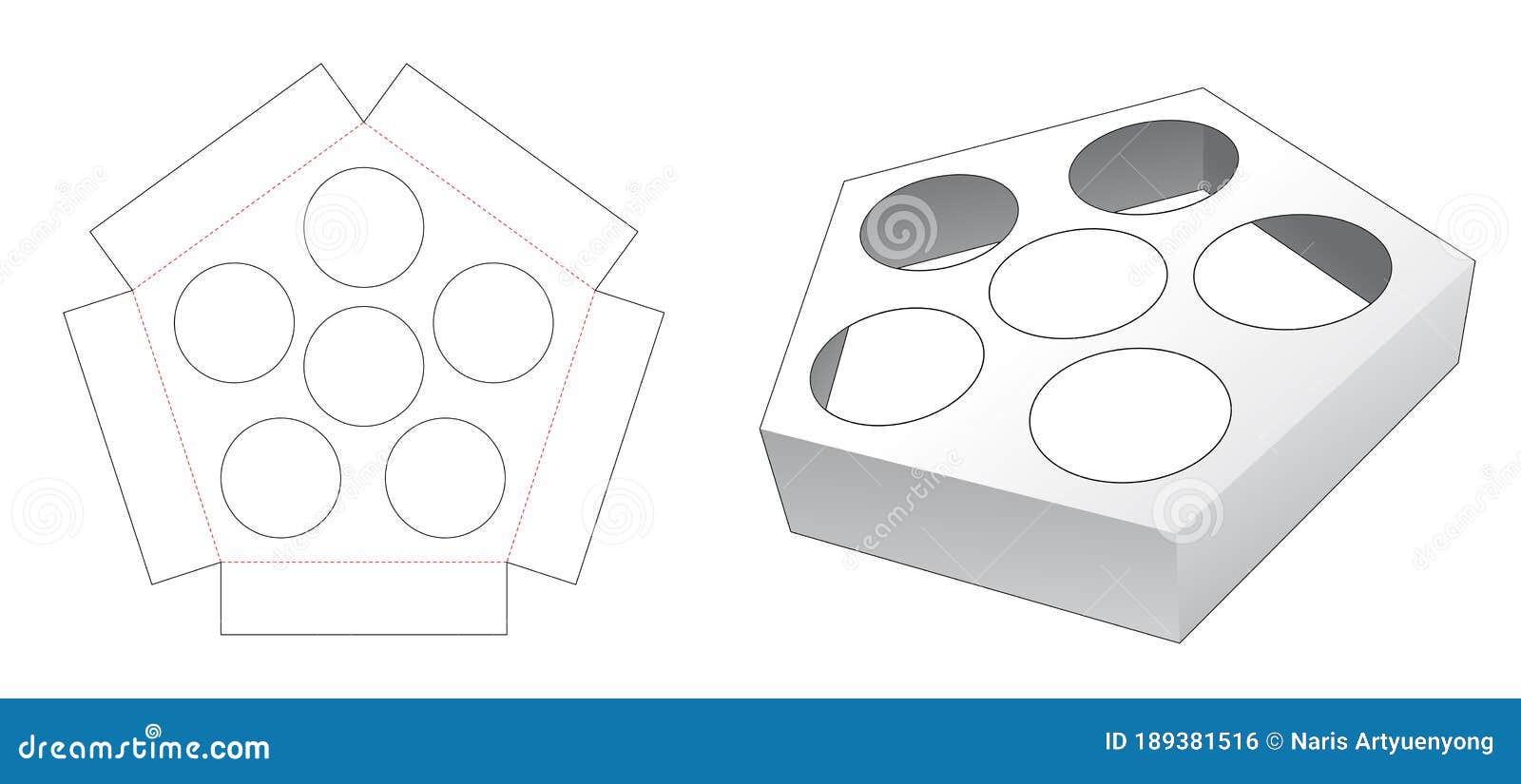 Pentagonal Shaped Cup Cake Container Insert Die Cut Template Stock ...