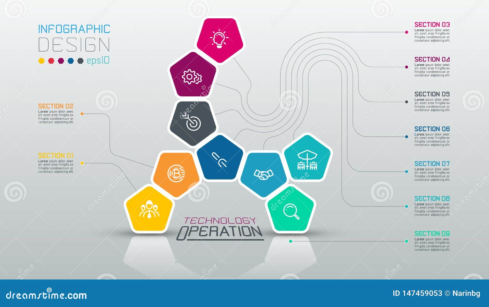 Pentagons Label Infographic With 5 Steps. Cartoon Vector ...